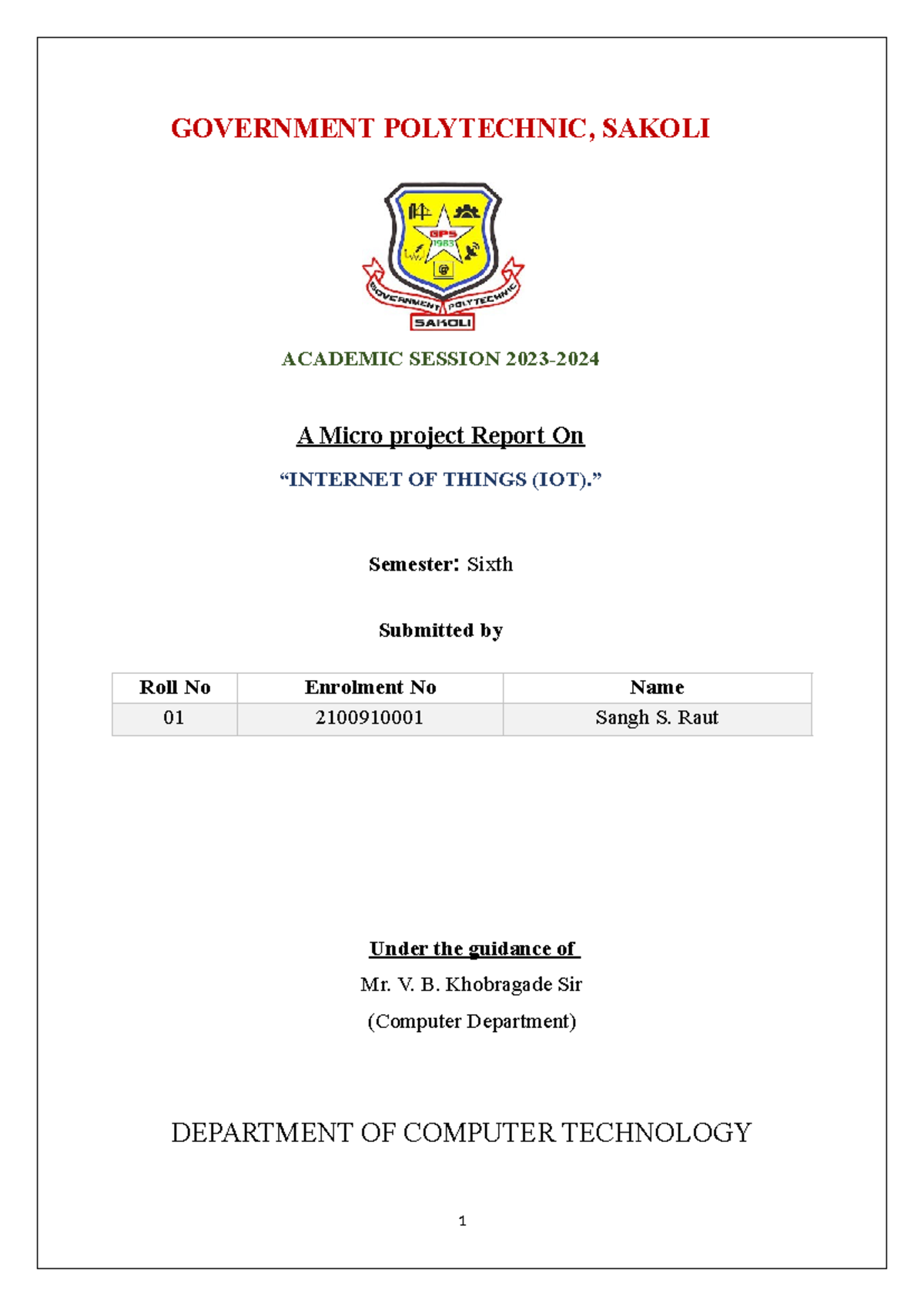 San GH ETI - GOVERNMENT POLYTECHNIC, SAKOLI ACADEMIC SESSION 2023- A ...