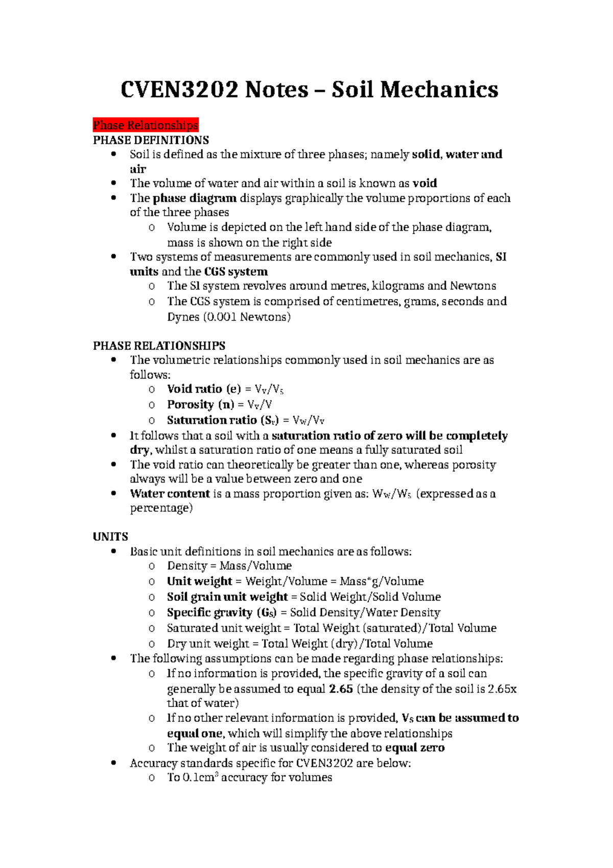 CVEN3202 Notes - soils - CVEN3202 Notes – Soil Mechanics Phase ...
