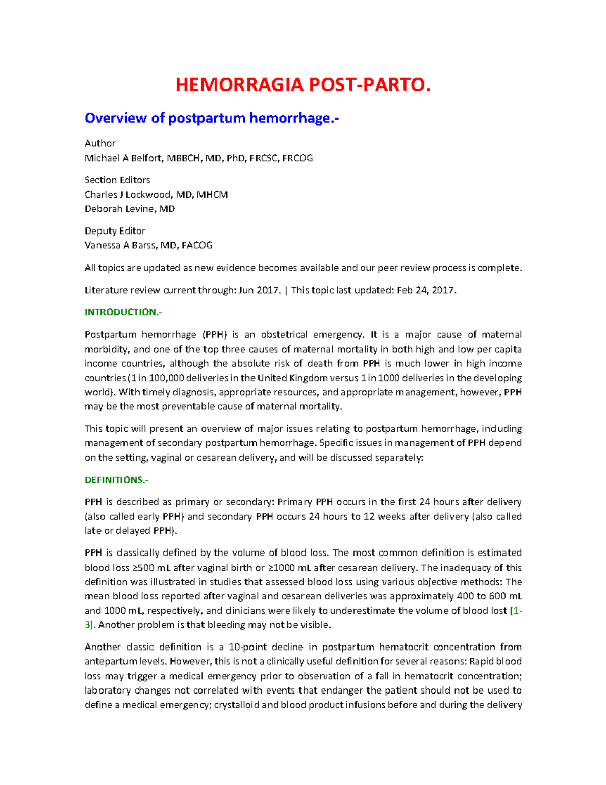 Hemorragia postparto - HEMORRAGIA POST-PARTO. Overview of postpartum ...