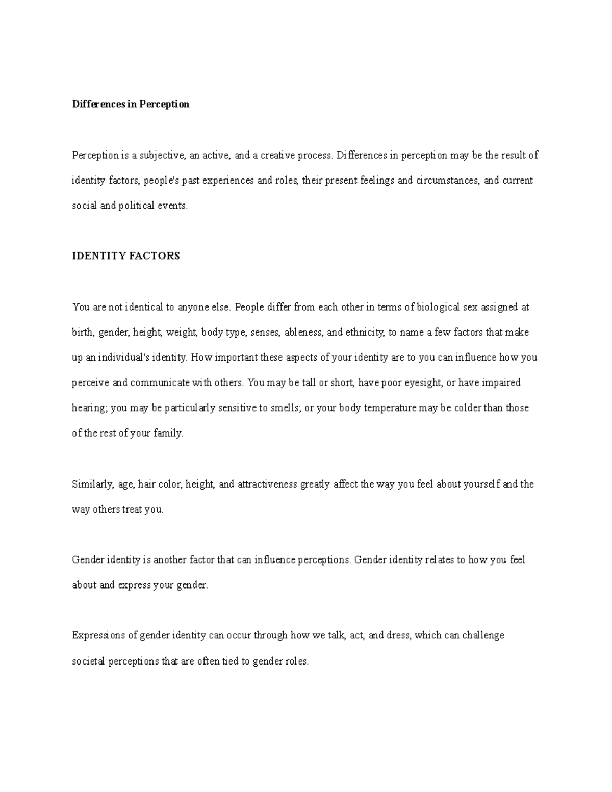 Language and Meaning continued - Differences in Perception Perception ...