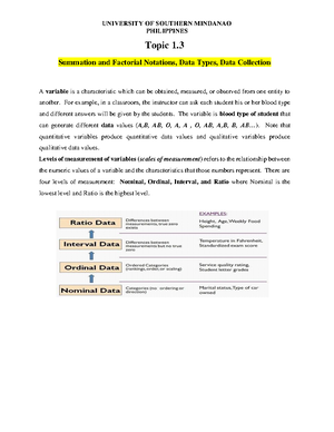 Biostatistics 2 - Summation and Factorial Notations, Data Types, Data ...