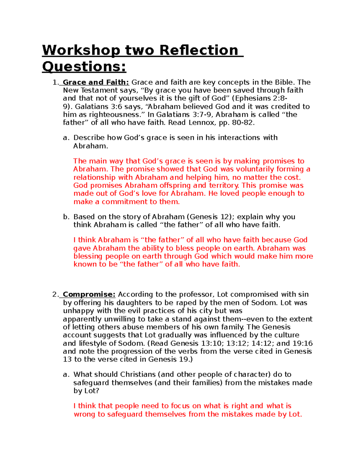 Workshop 2 Reflection Questions - Workshop two Reflection Questions ...
