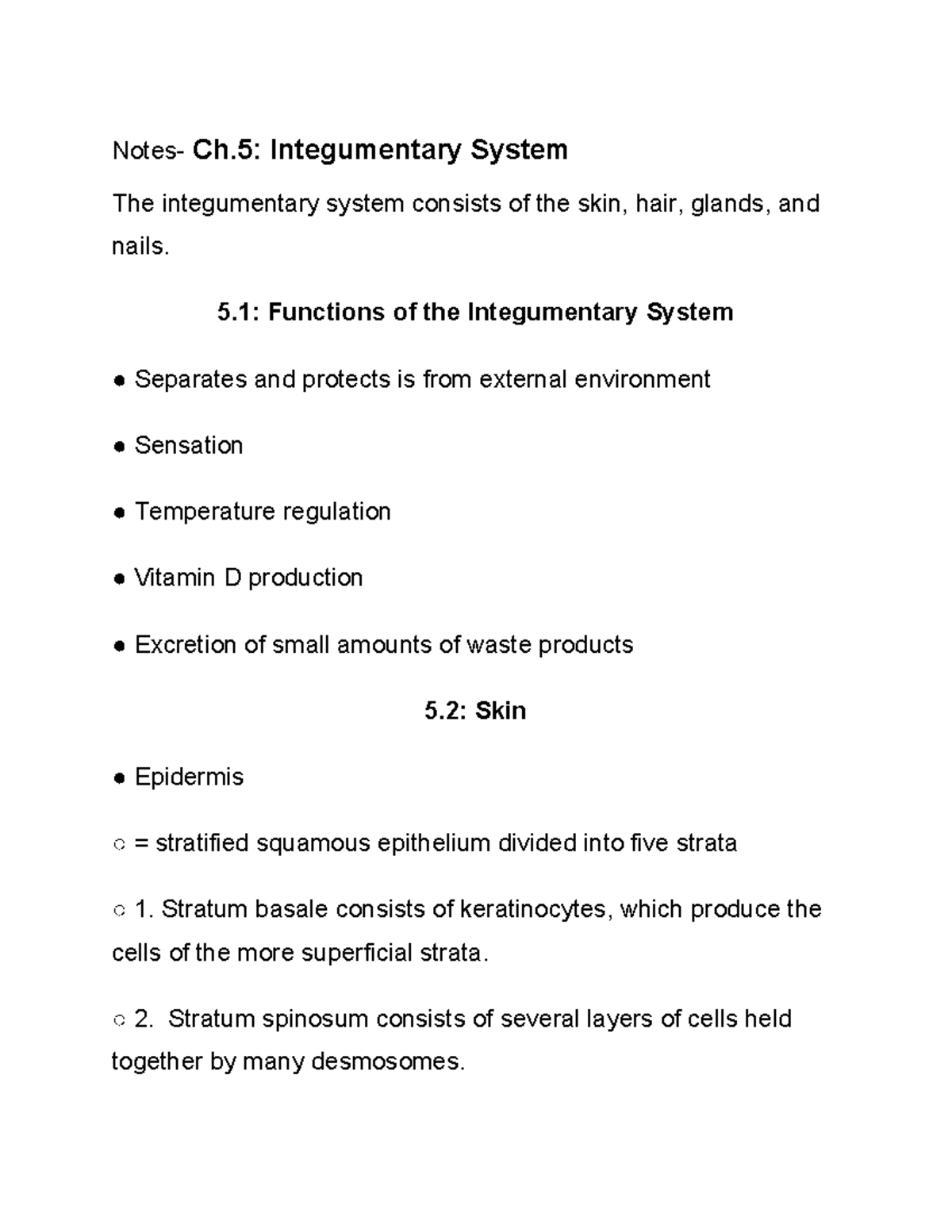 Chapter 5: Integumentary Summary, Anatomy - Notes- Ch: Integumentary ...