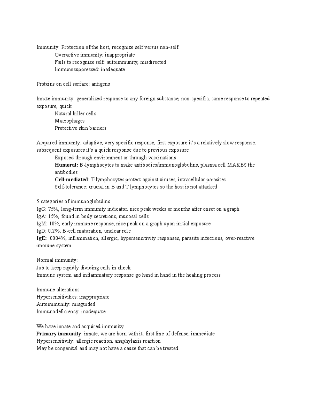 Immune Disorders - Lecture notes Week 3 Lecture - Immunity: Protection ...