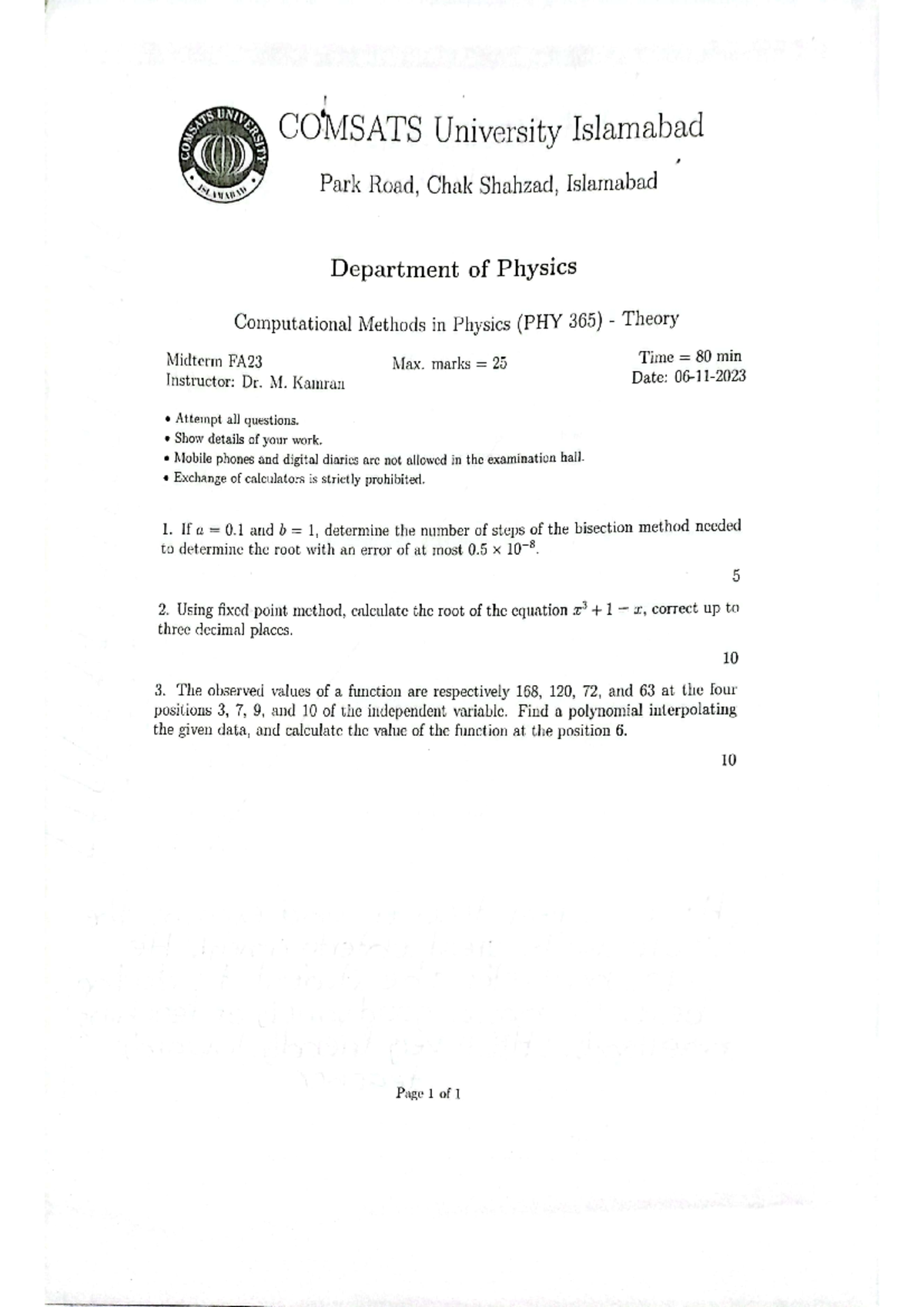 CMP theory midterm - lab - Computational Methods in Physics - Studocu