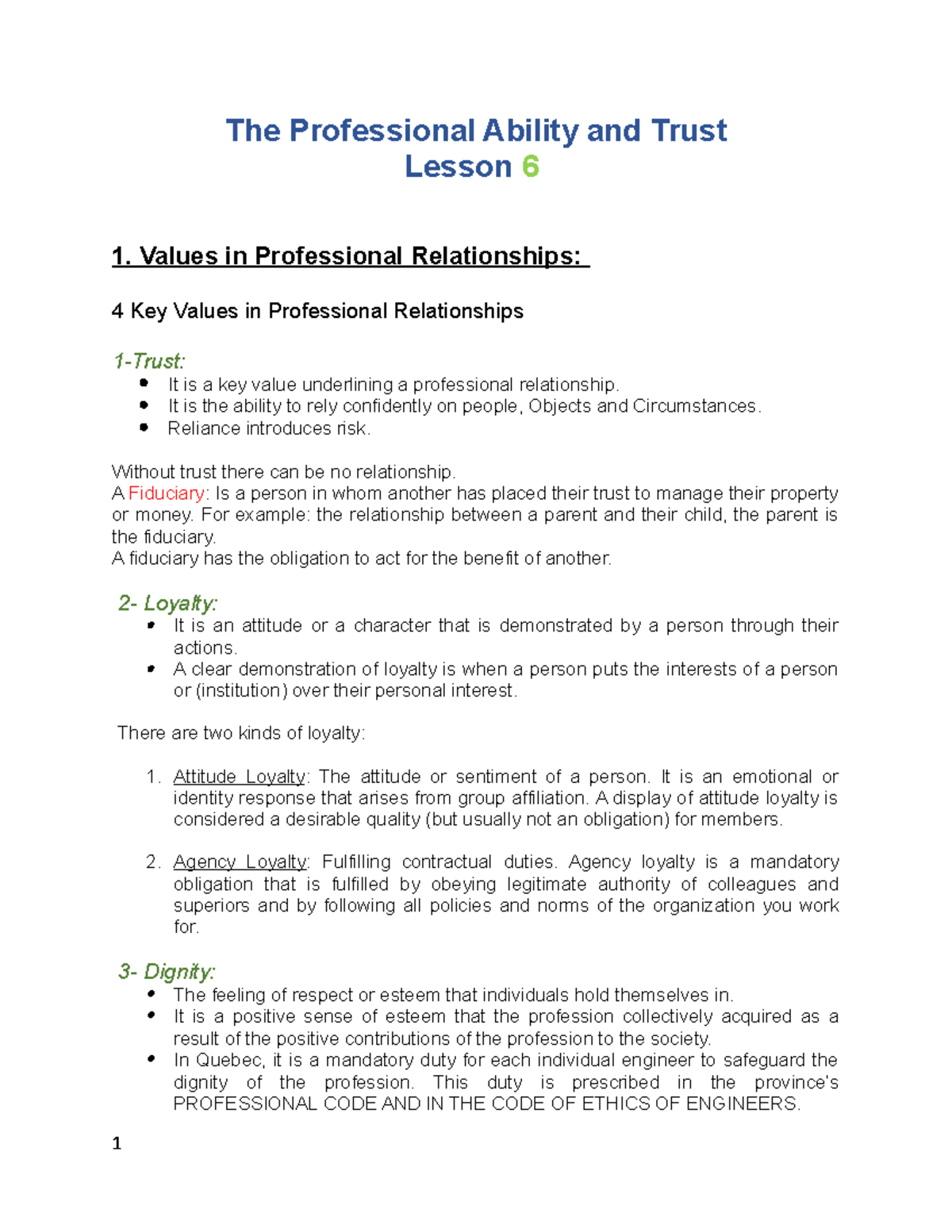 Lesson 6-The Professional Ability and Trust - ENGR 201 - Concordia - Studocu