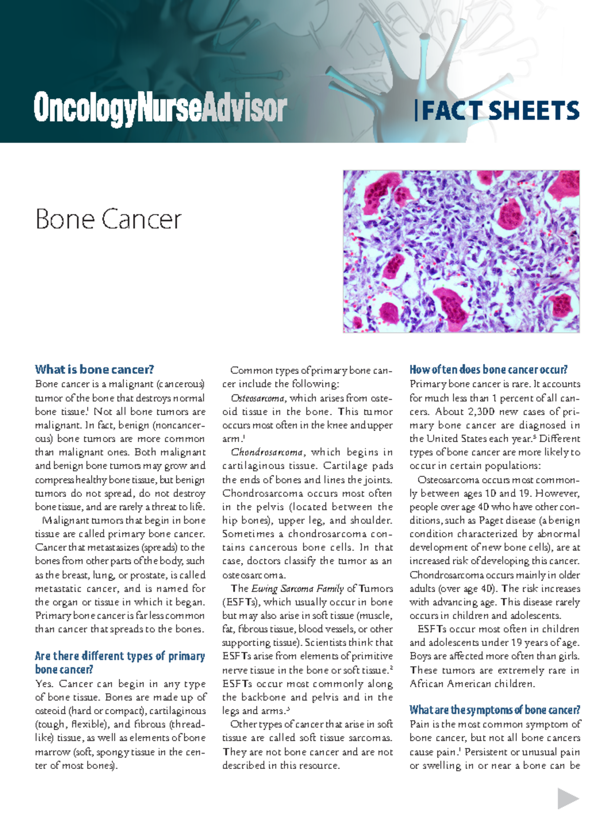14. Bone Cancer (Article) Author Oncology Nurse Advisor - FACT SHEETS ...