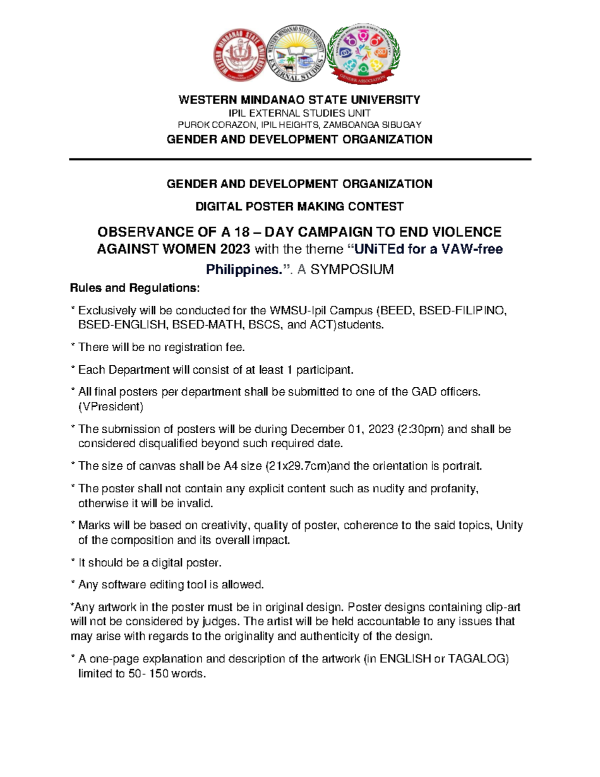 GAD Diigital Poster Making 1 - WESTERN MINDANAO STATE UNIVERSITY IPIL ...