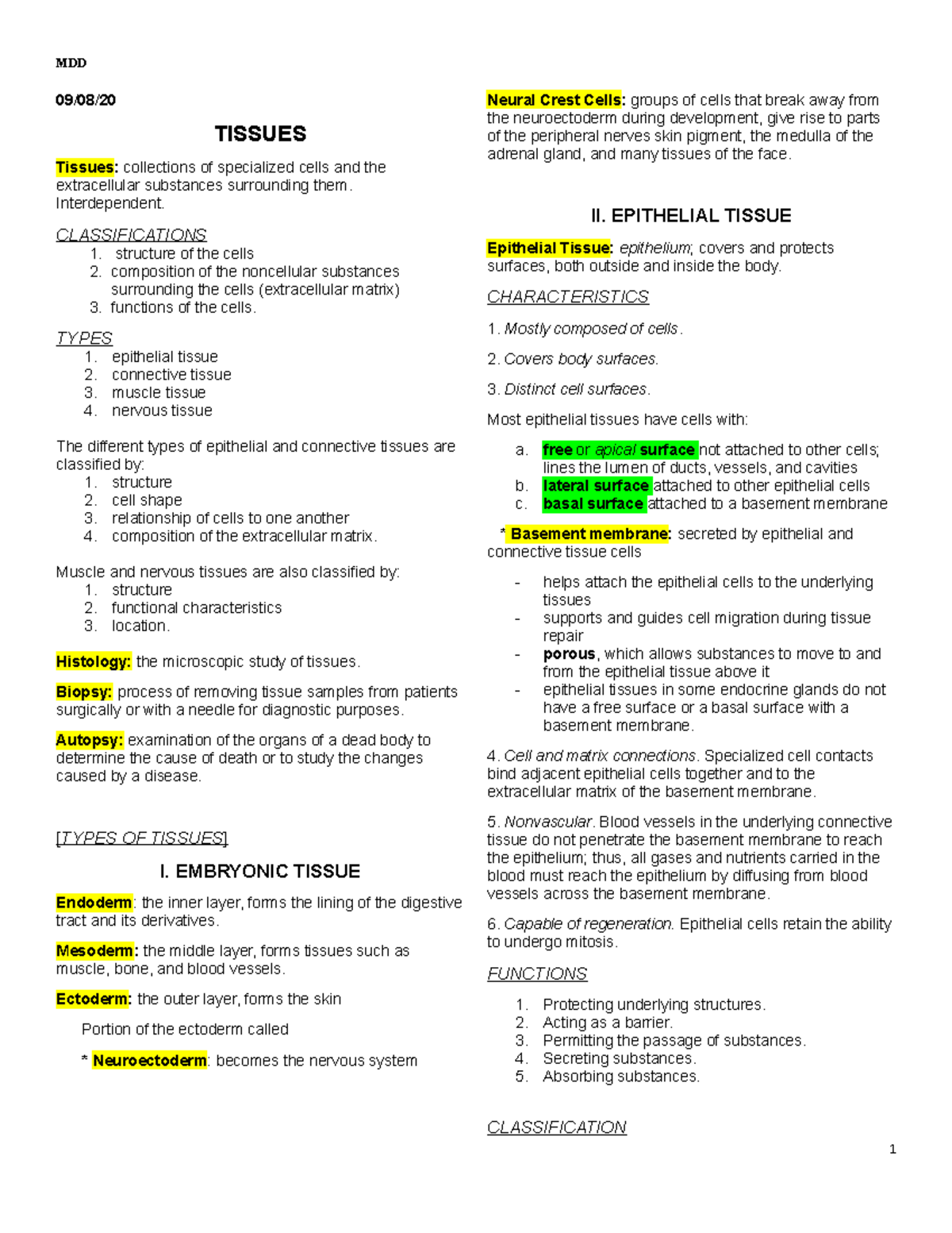 Tissues - Anatomy and Physiology - 09/08/ TISSUES Tissues: collections ...