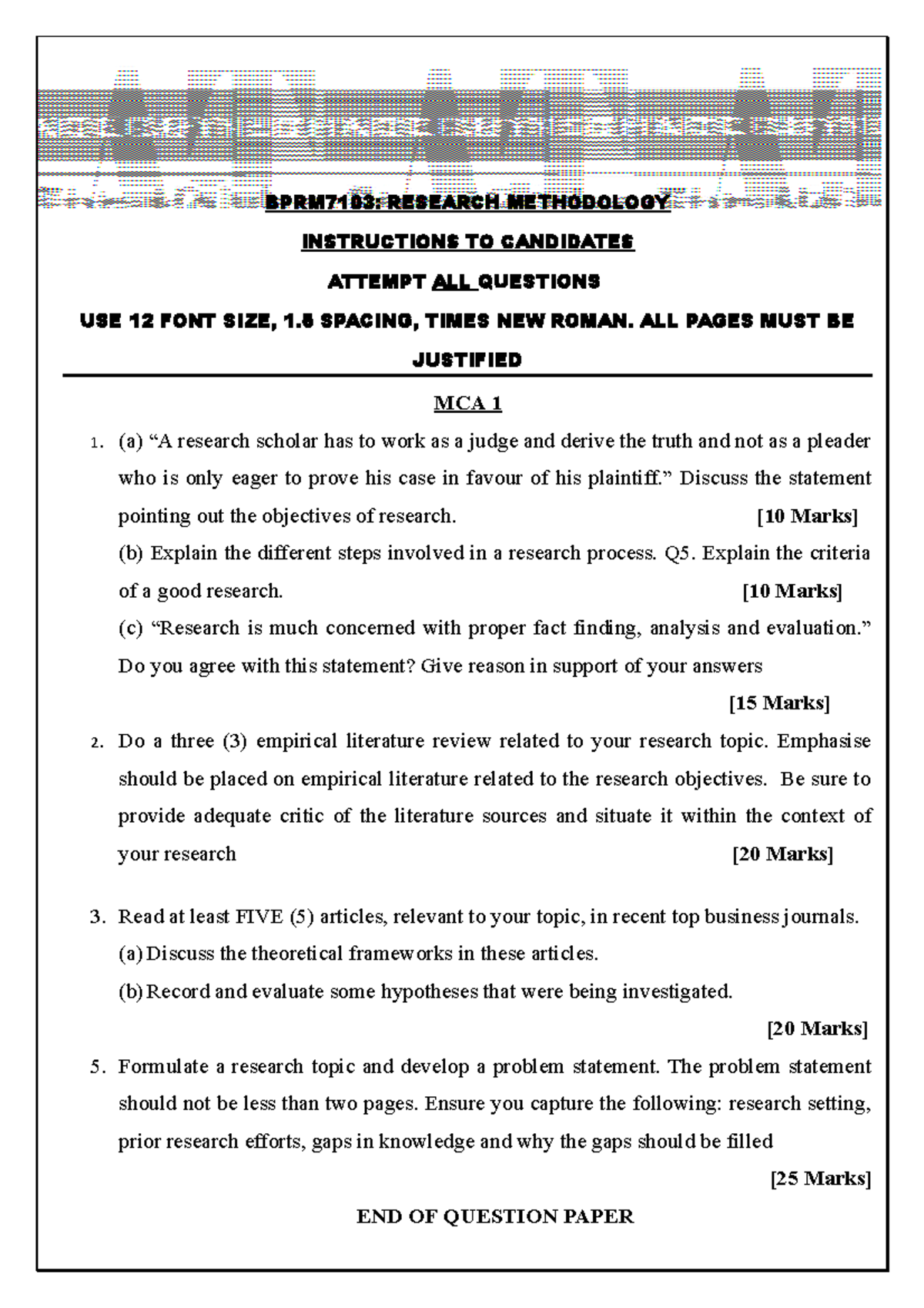 BPRM7103 Research Methodology - MCA 1 - BPRM7103: RESEARCH METHODOLOGY INSTRUCTIONS TO ...