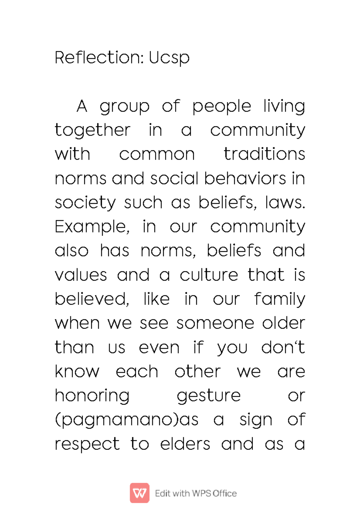 Reflection Ucs-WPS Office - Reflection: Ucsp A group of people living ...