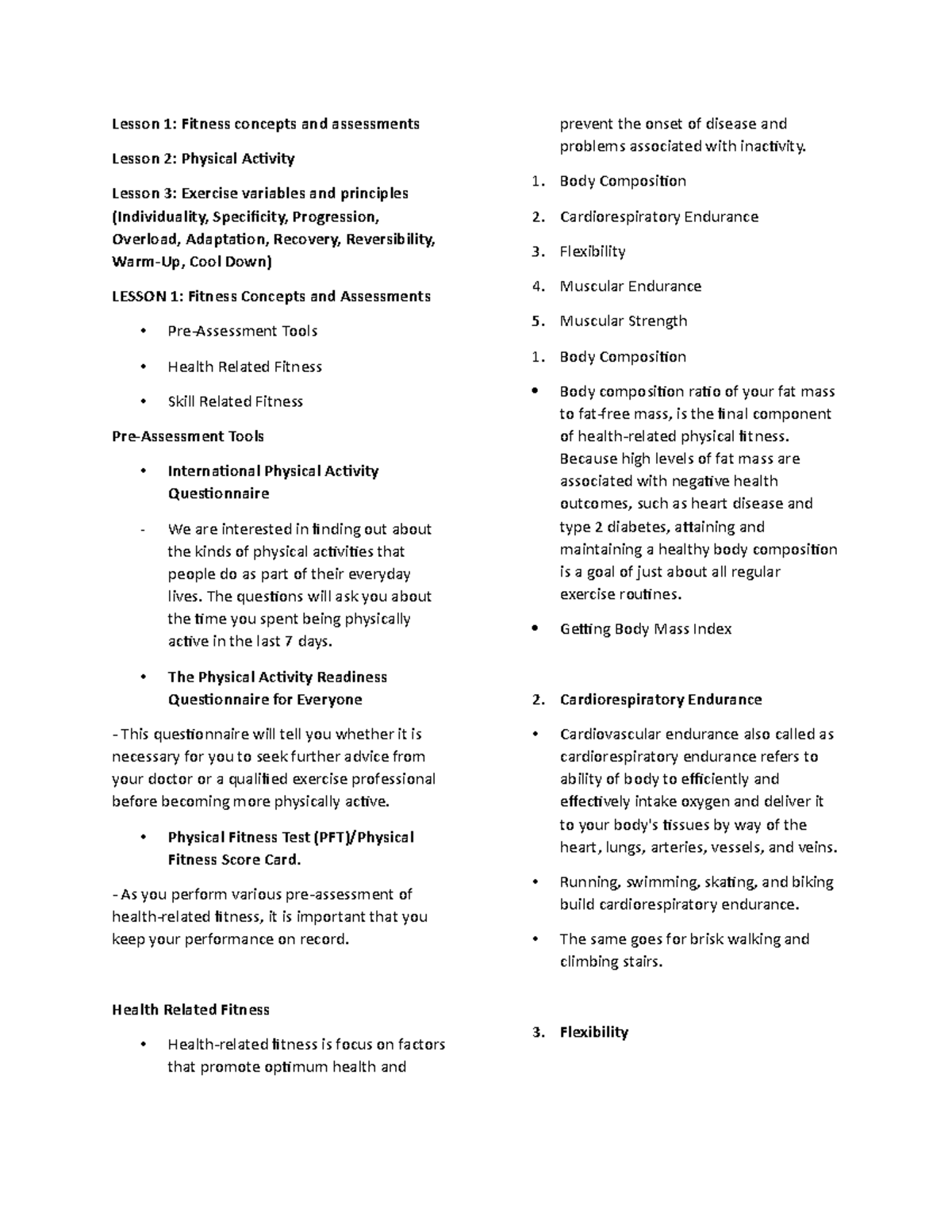 Pe notes anatomical movements - Lesson 1: Fitness concepts and ...