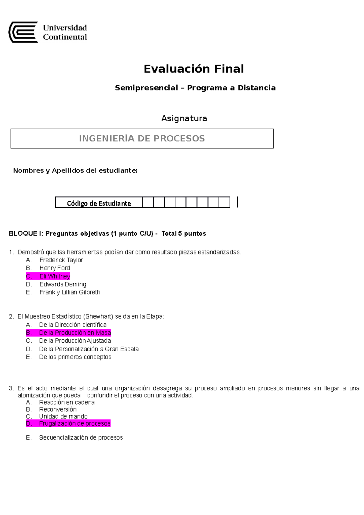 Evaluación Final Ngeniería DE Procesos - Evaluación Final Semipresencial – Programa a Distancia ...