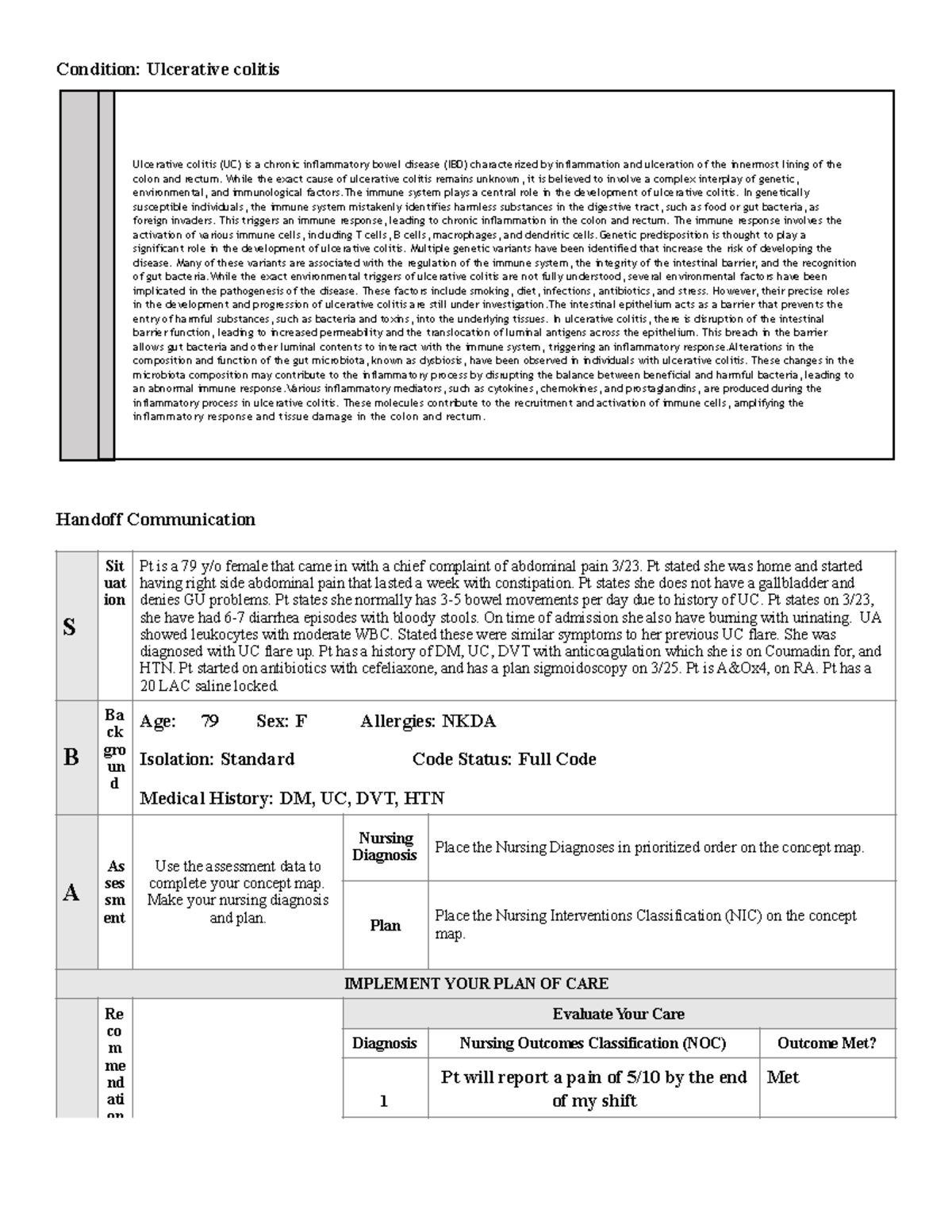 Blank Concept Map(2)888 - Condition: Ulcerative colitis Handoff ...