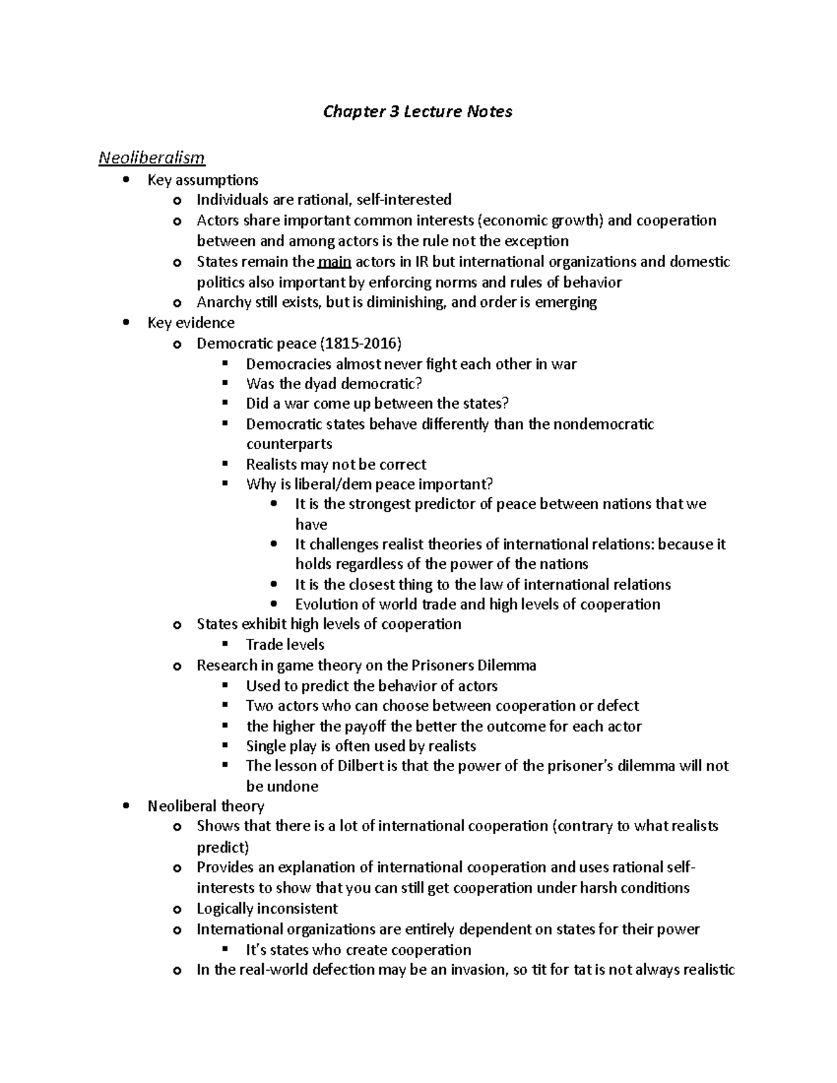 Chapter 3 Lecture Notes - Chapter 3 Lecture Notes Neoliberalism Key ...