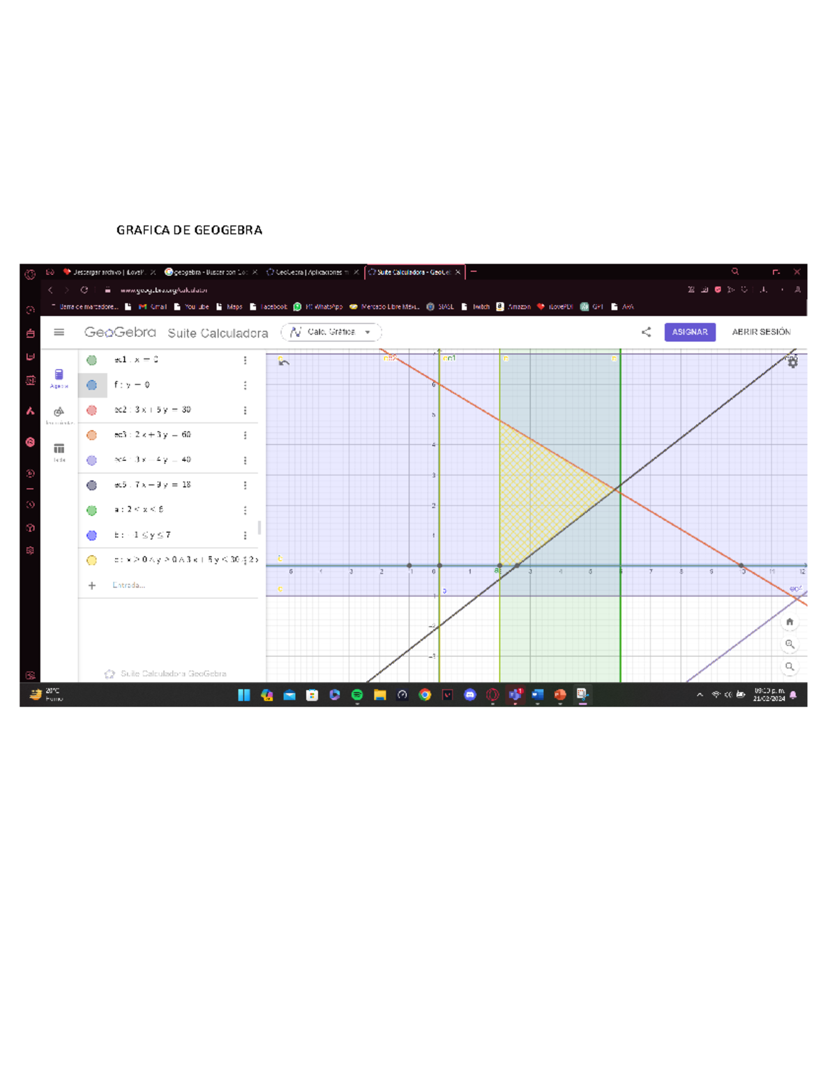 Problema Geogebra- Tarea 2-1961334 - Optimizacion - GRAFICA DE GEOGEBRA - Studocu