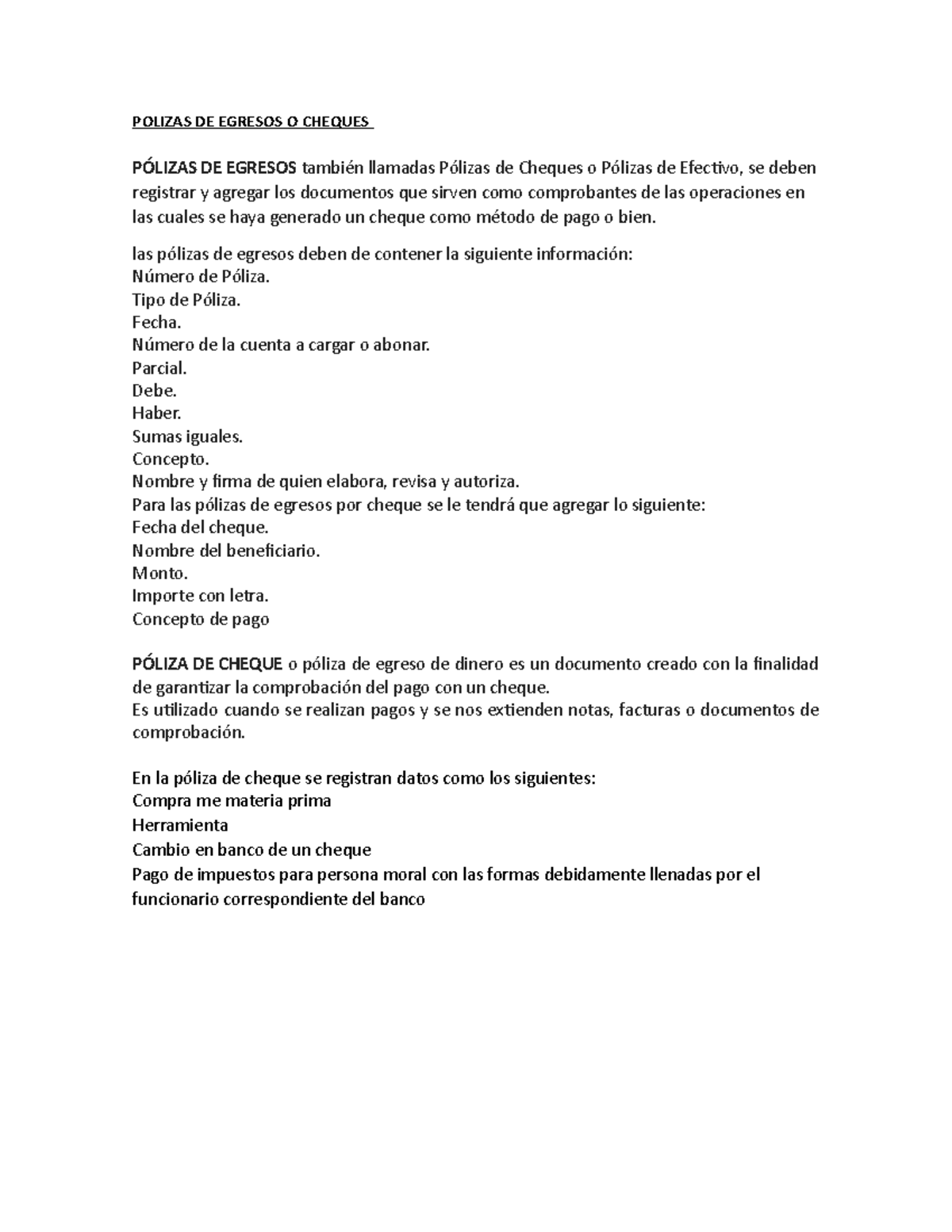 Poliza DE Egresos O Cheque - POLIZAS DE EGRESOS O CHEQUES PÓLIZAS DE ...