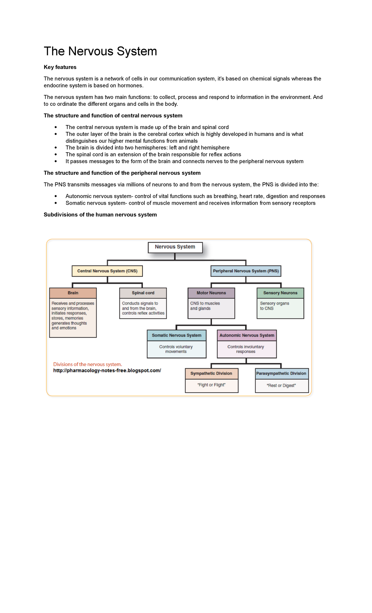 Biopsychology - biopsych notes - The Nervous System Key features The ...