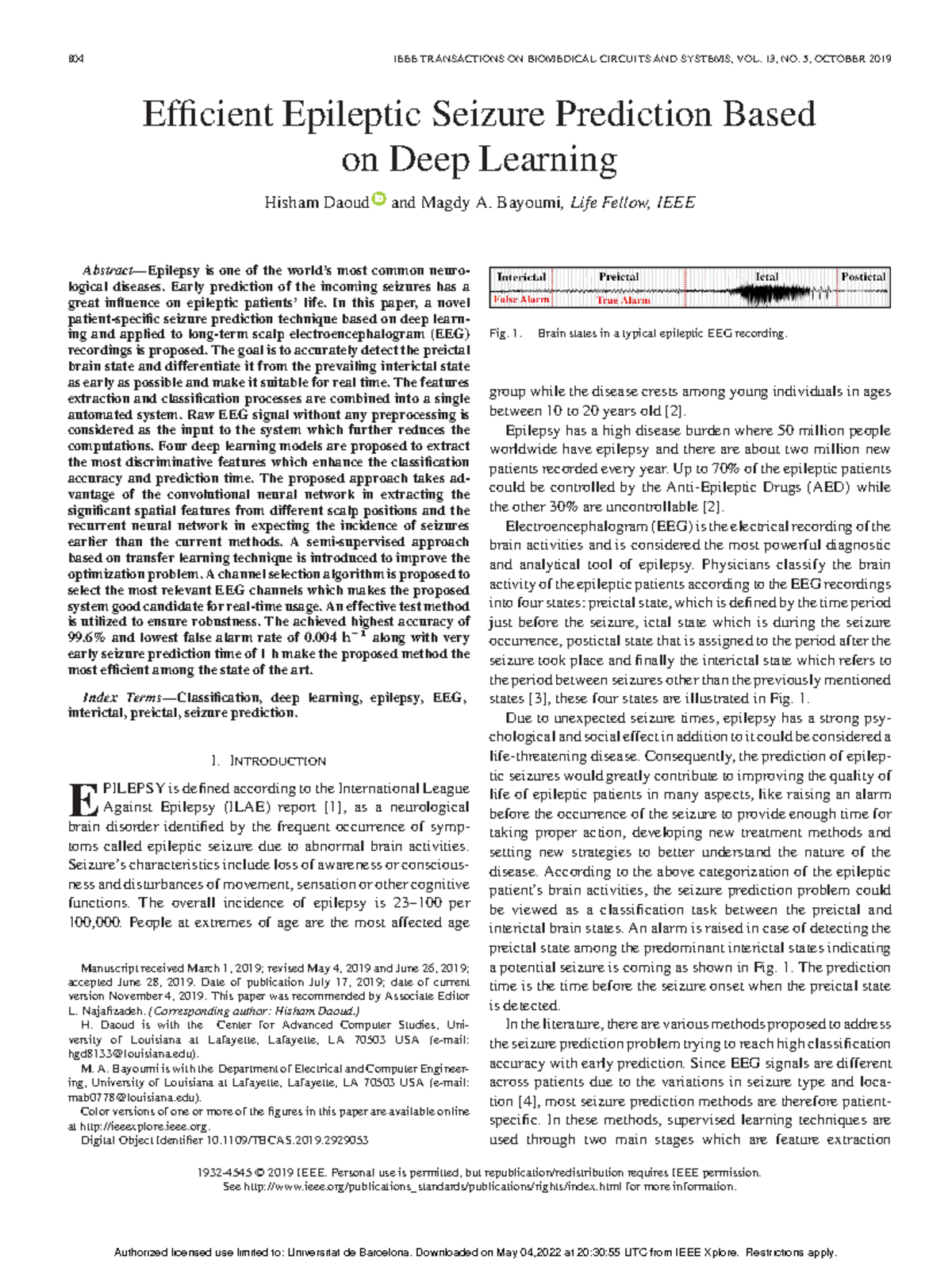 Efficient Epileptic Seizure Prediction Based on Deep Learning - 804 ...