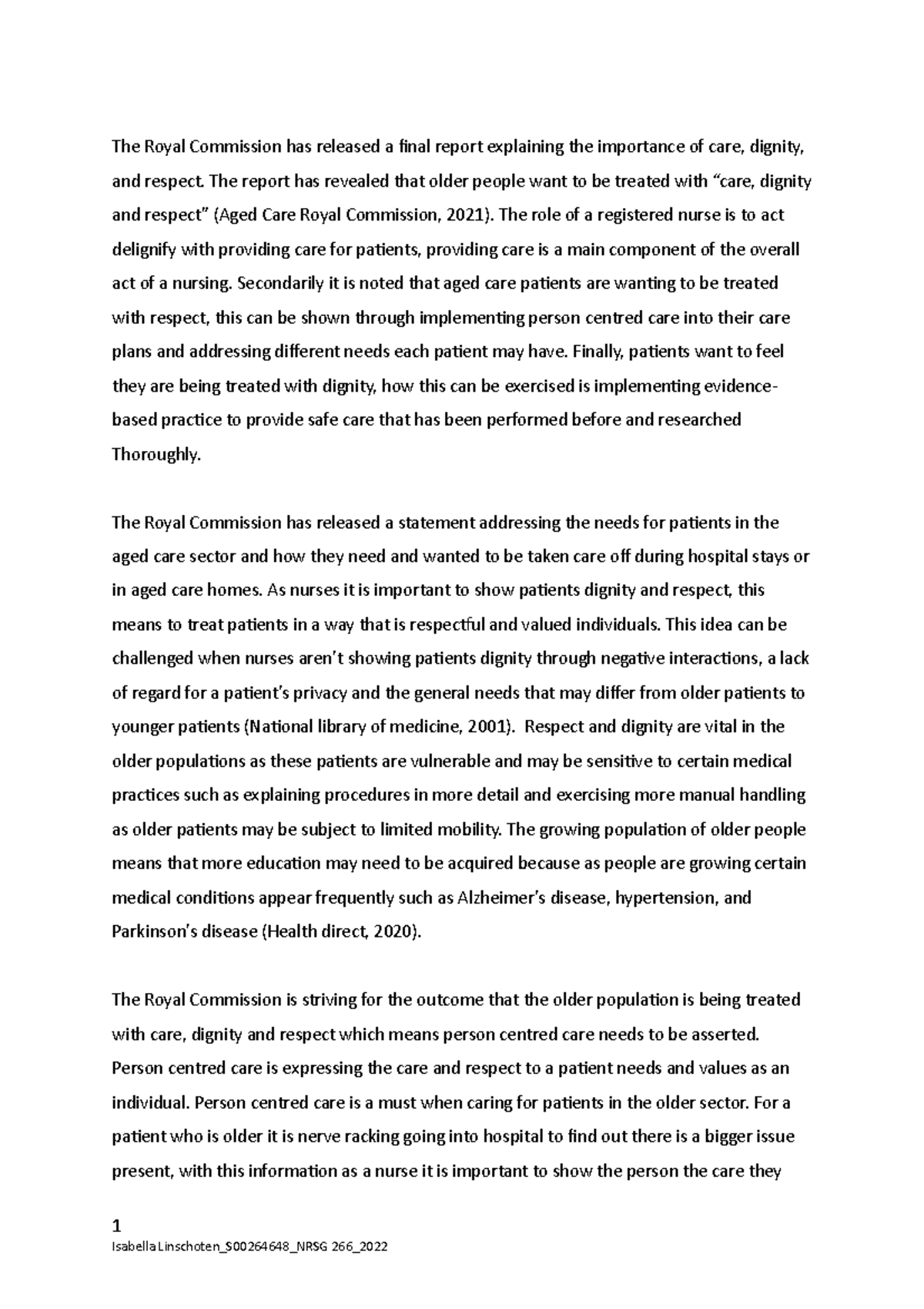 Essay draft - Assessment one - The Royal Commission has released a ...