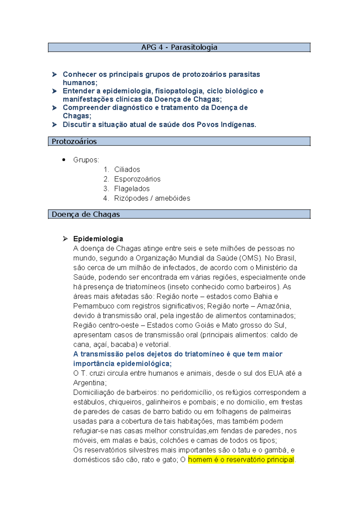 APG 4 - resumo de material estudado - APG 4 - Parasitologia Conhecer os ...