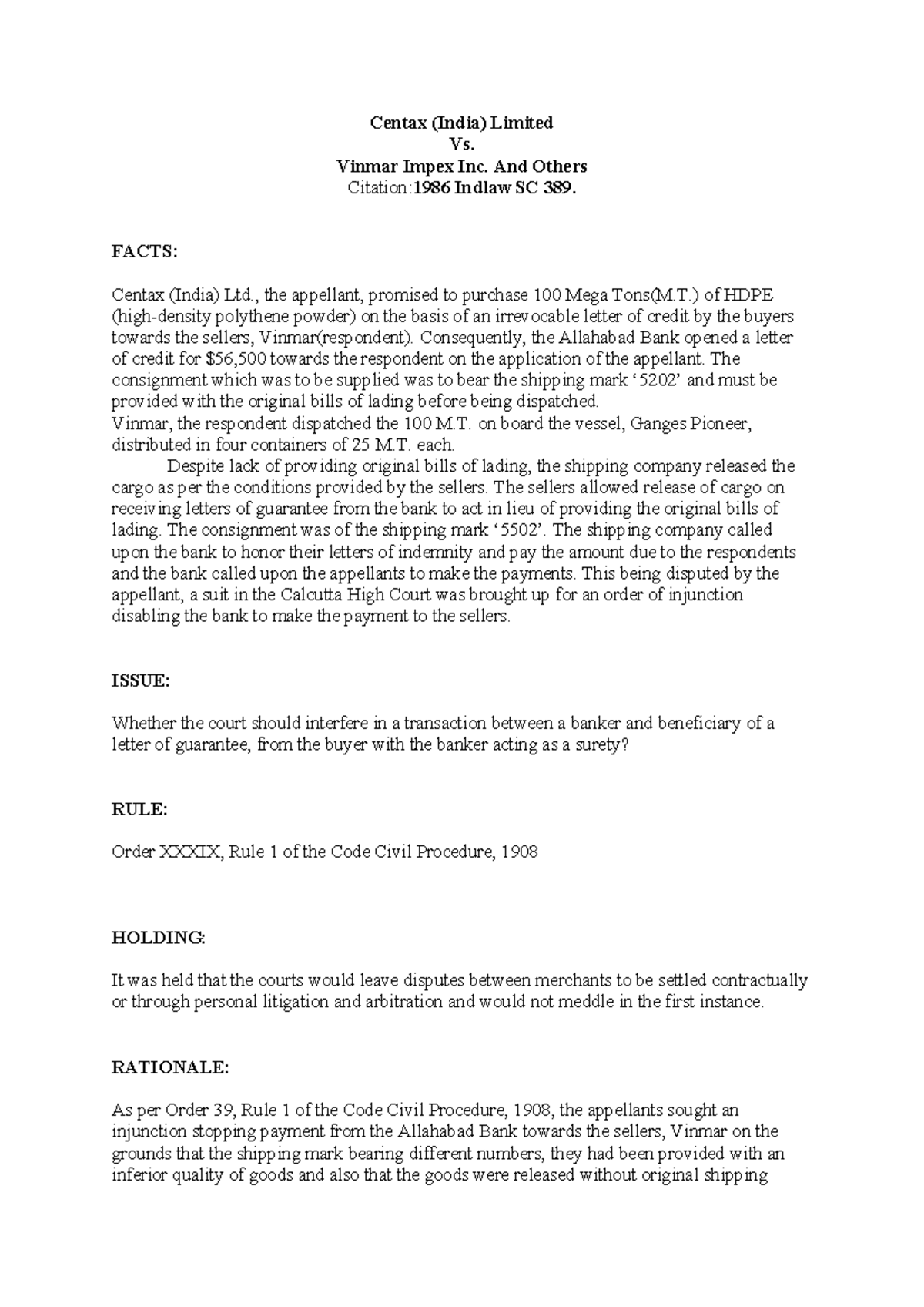 Centax v. Vinmar - academic document - Centax (India) Limited Vs ...