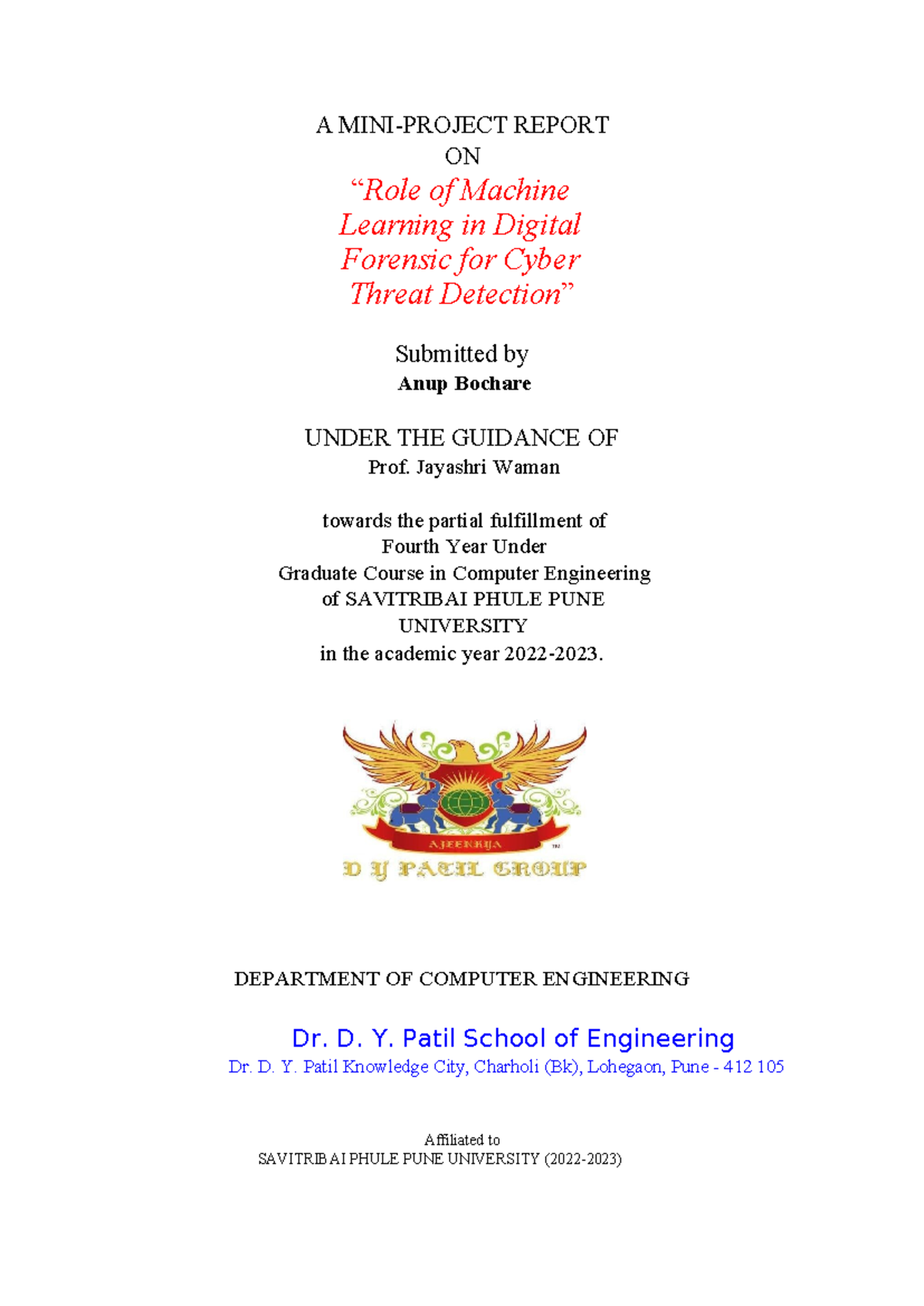 Mini Project-CSDF - bkjhkjkh - A MINI-PROJECT REPORT ON “Role of ...