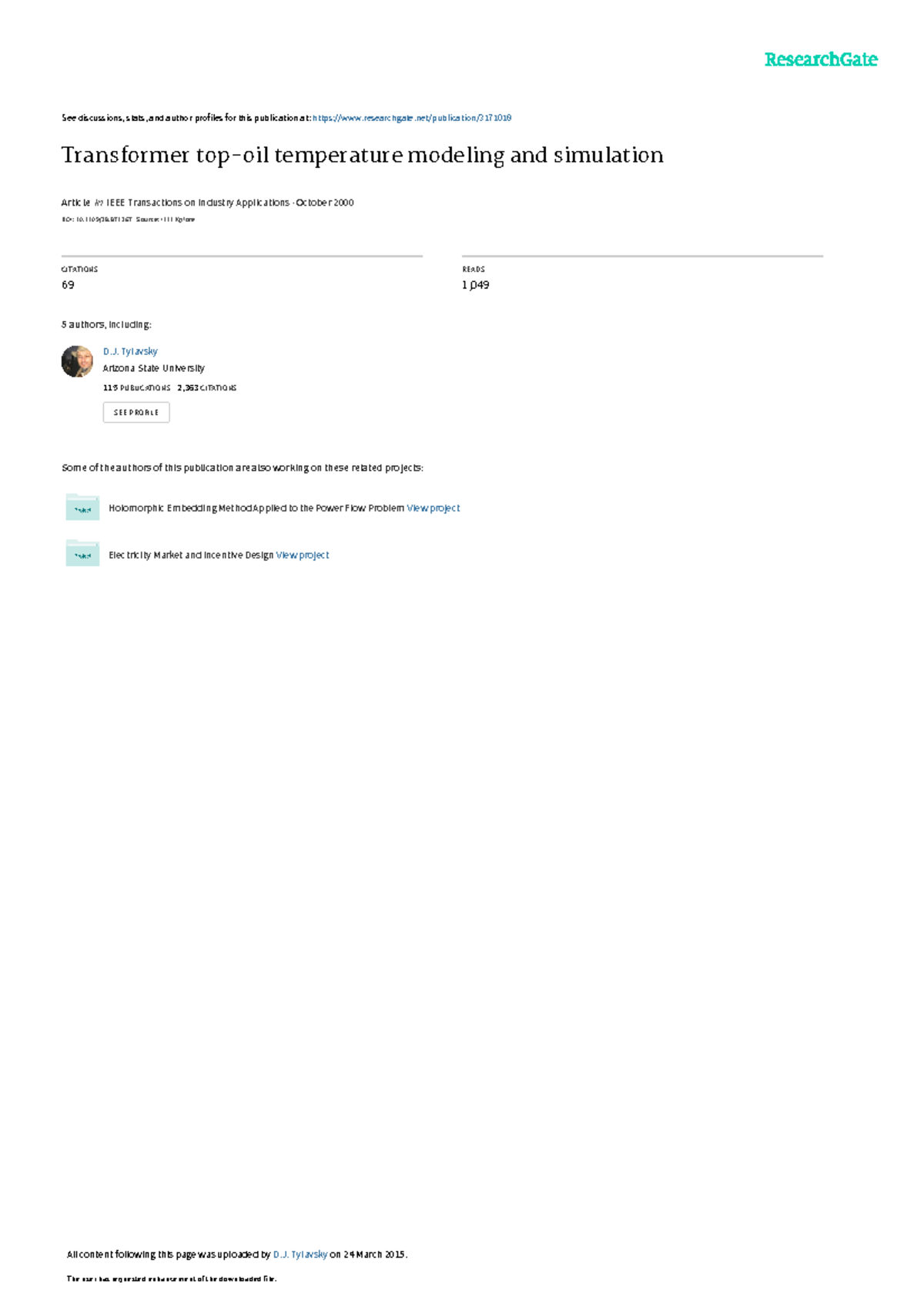 Transformer Top Oil Temperature Modeling And Simul See Discussions Stats And Author Profiles