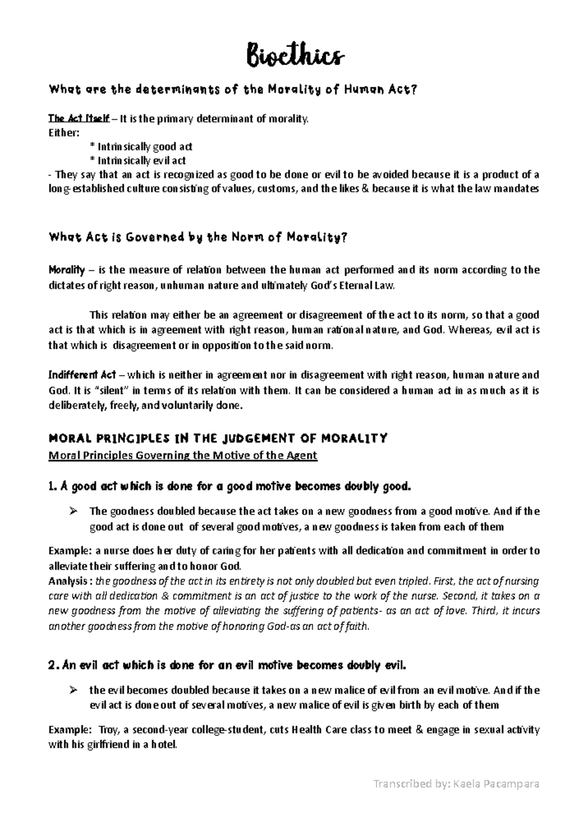 Bioethics - notes from prelim to finals - The Act Itself – It is the ...