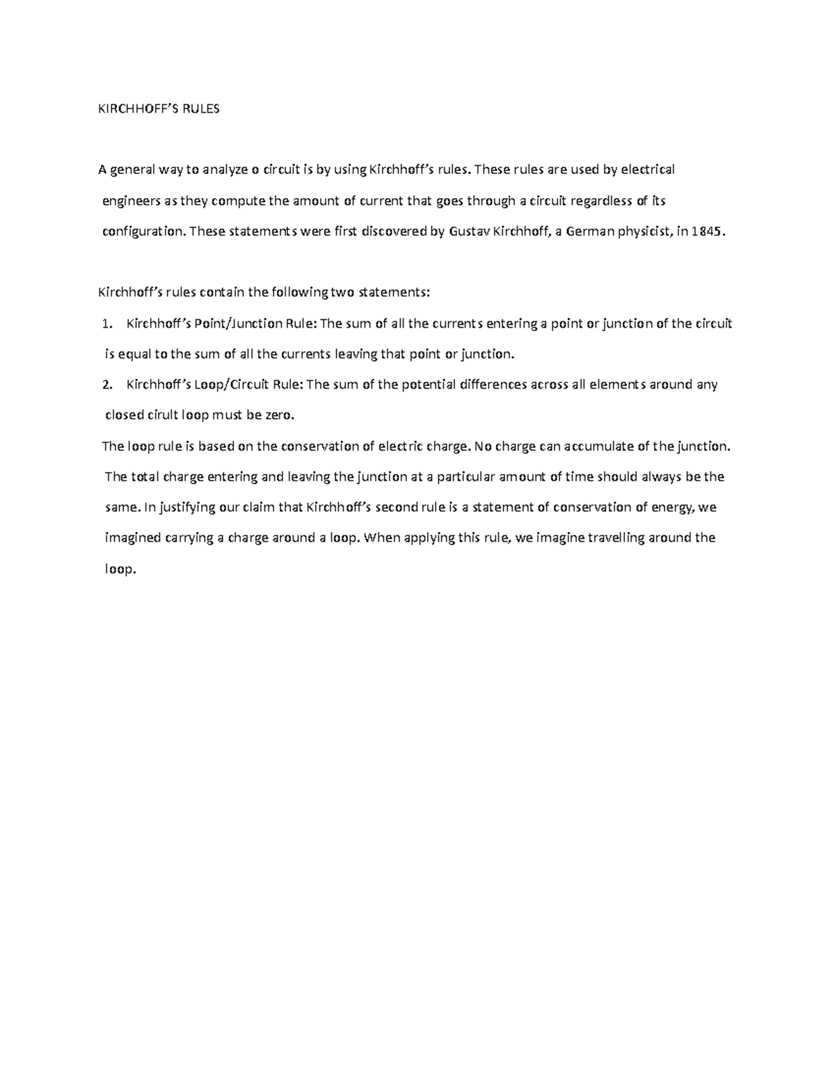 Document - Notes about rules - KIRCHHOFF’S RULES A general way to ...