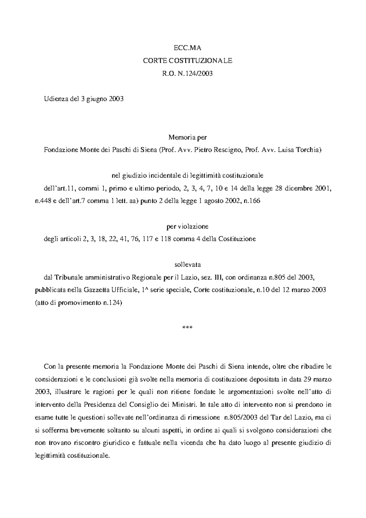 Memoria-esempio - Un esempio di memoria di avvocatura - ECC CORTE ...
