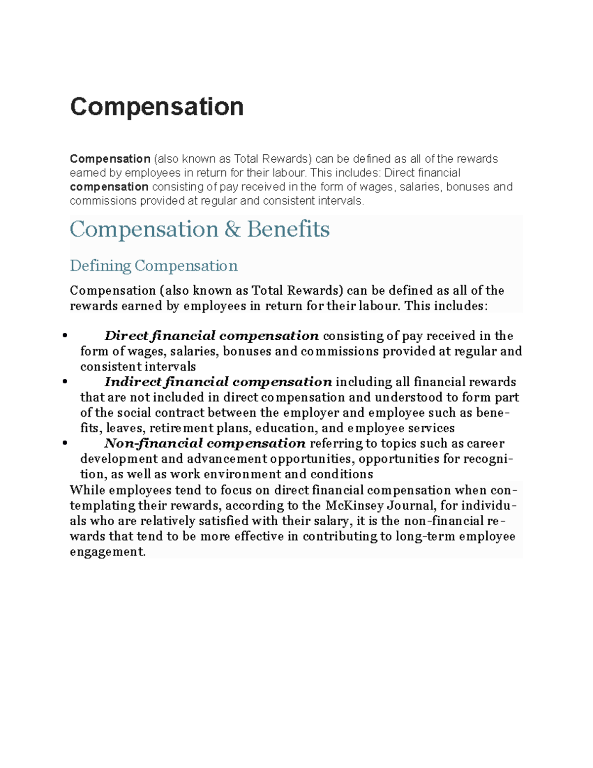 Compensation - Lecture notes 1-3 - Compensation Compensation - Studocu