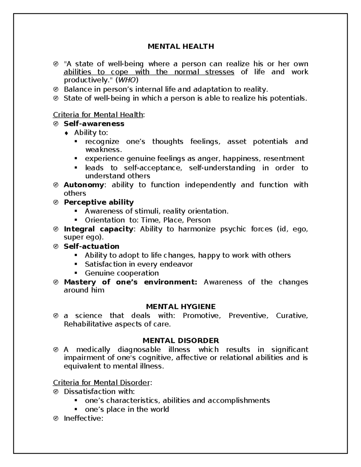 Mental-Health - mental health nursing notes - MENTAL HEALTH ⊗ "A state ...