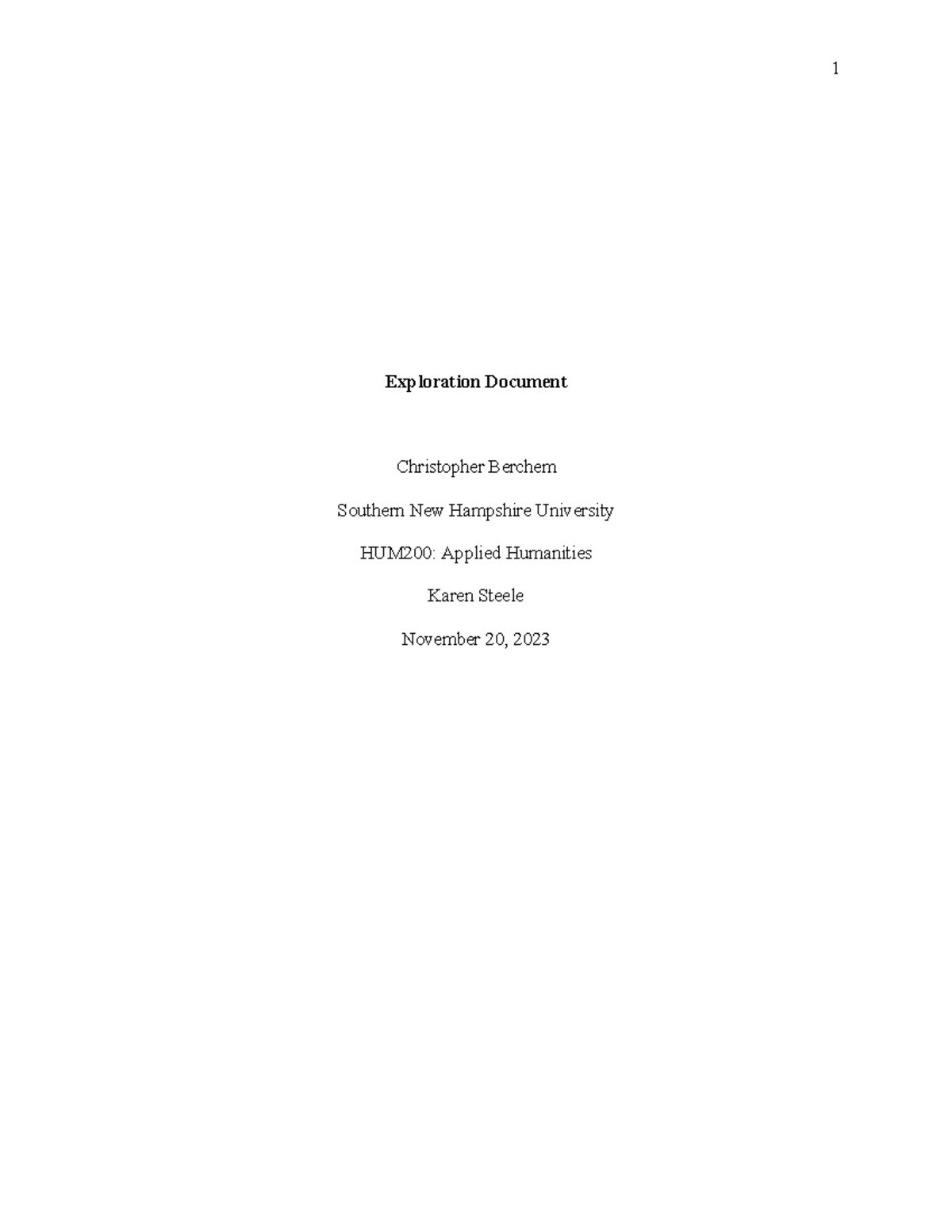 HUM 200 Course Project Part One Exploration Document - Exploration ...