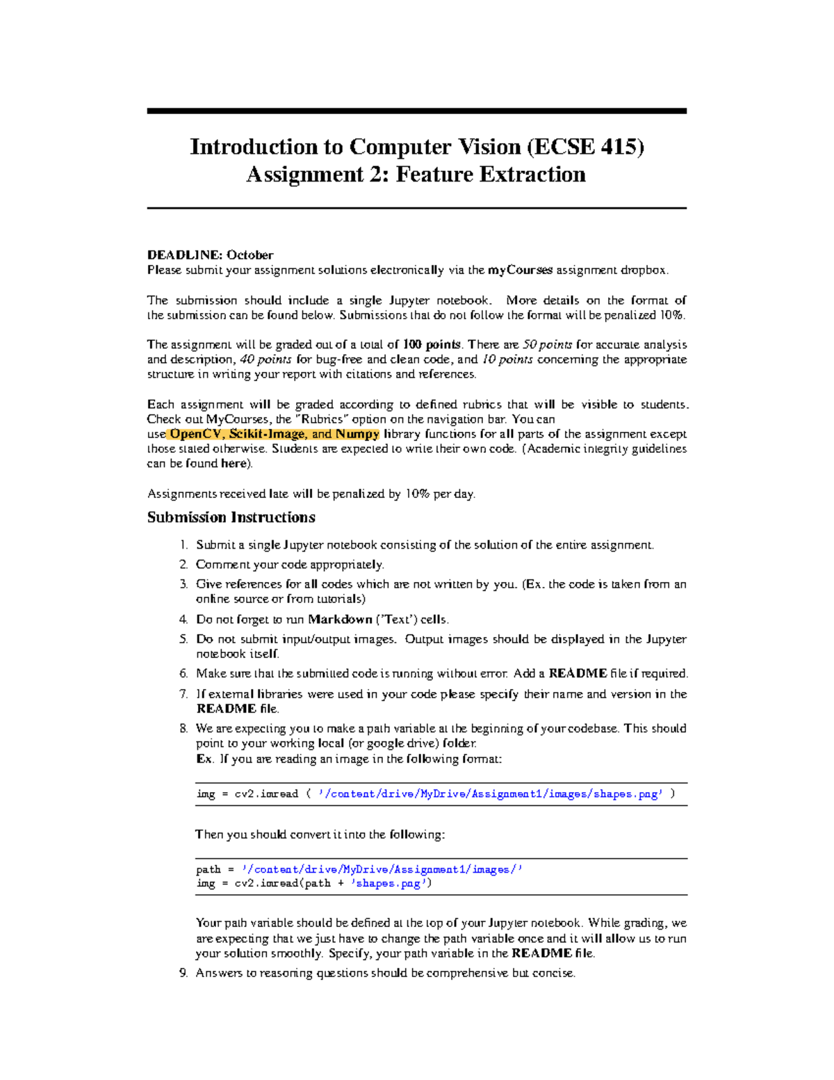 ECSE415 HW2 Winter - Assignment - Introduction to Computer Vision (ECSE 415) Assignment 2 ...