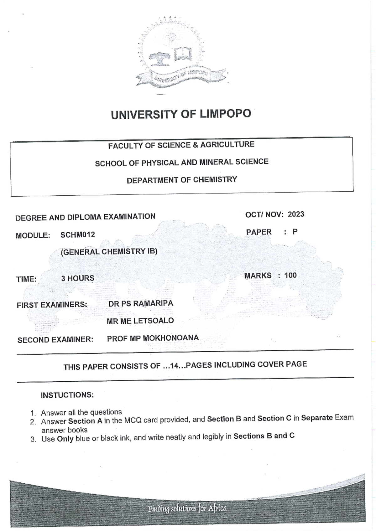 SCHM 012 OCT NOV 2023 - practice purposes - UNIVERSITY OF LIMPORO ...