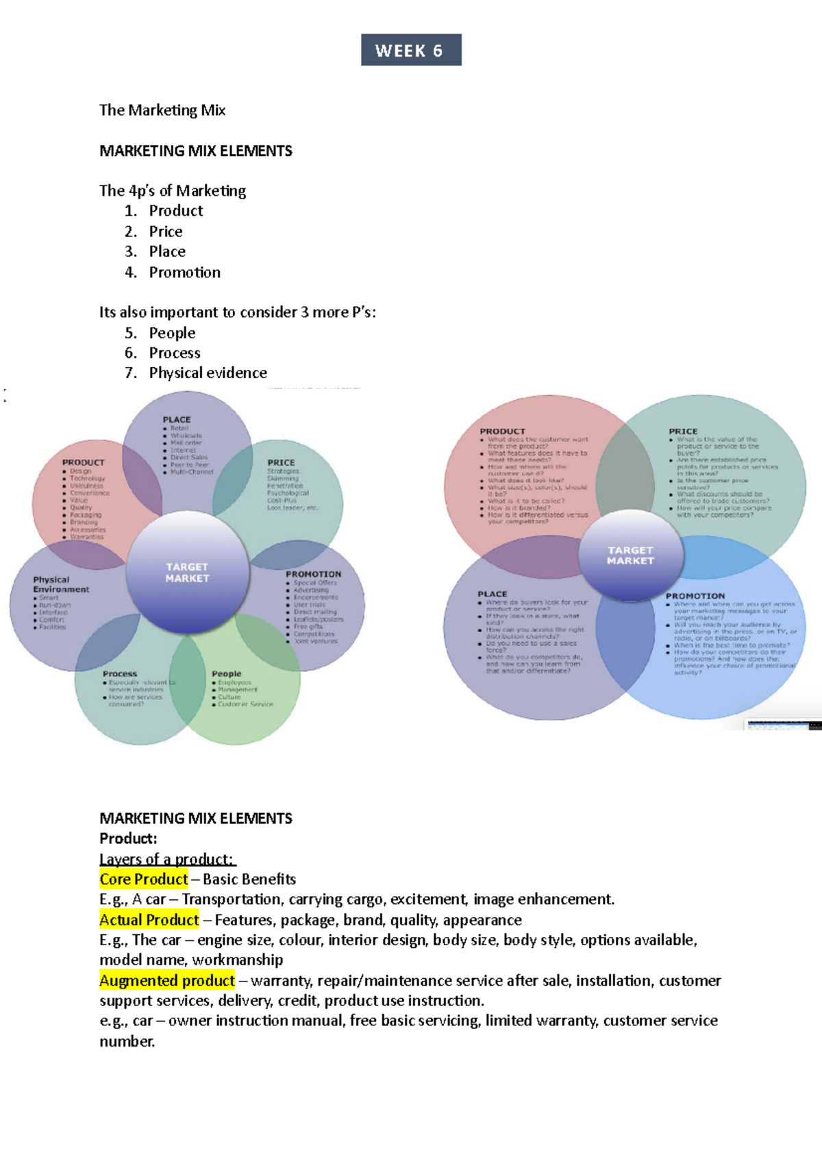 Week 6 - The Marketing Mix - The Marketing Mix MARKETING MIX ELEMENTS ...