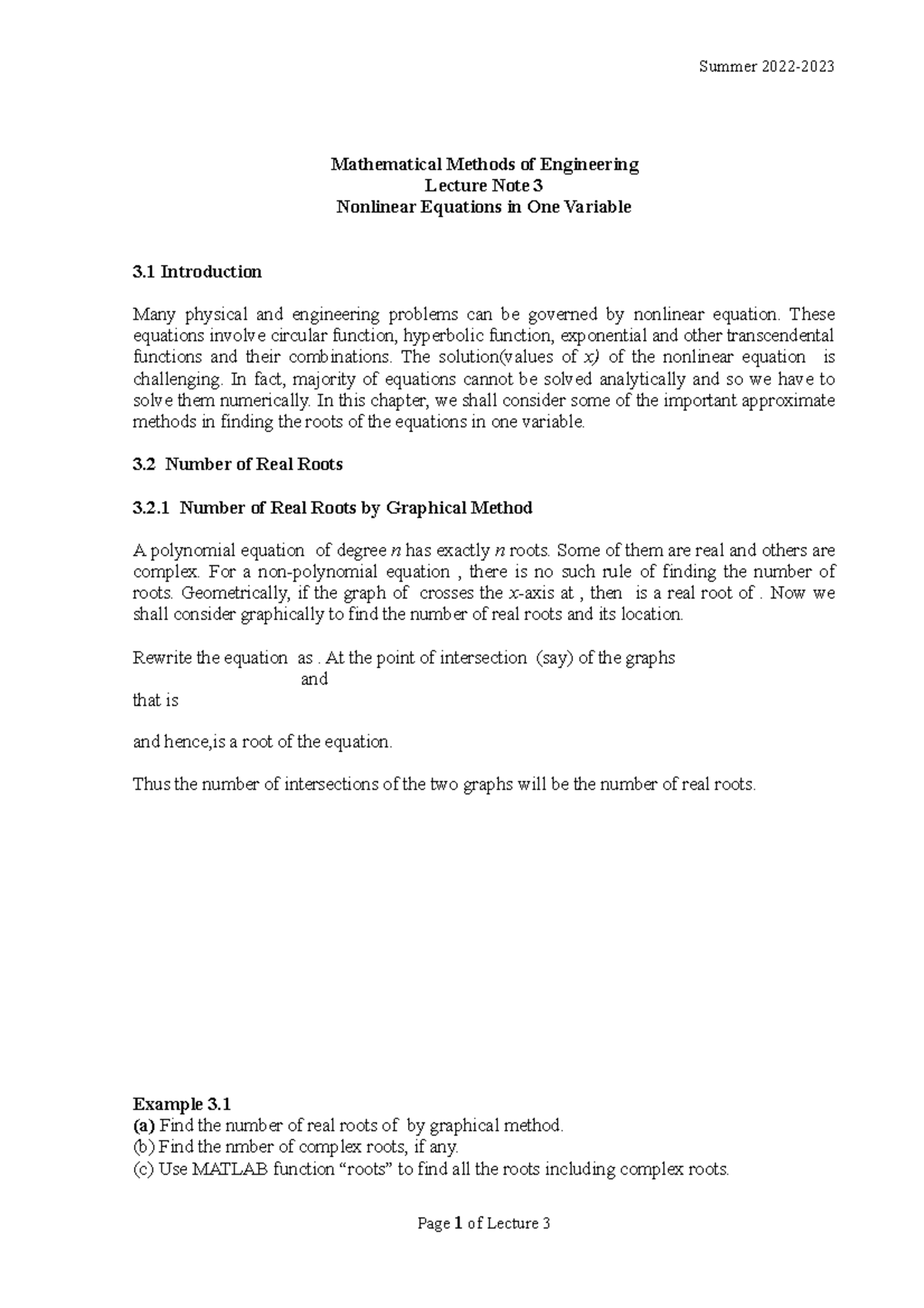 CH-3, MATH-5 Lecture NOTE - Numerical Methods For Science and Engineering - AIUB - Studocu