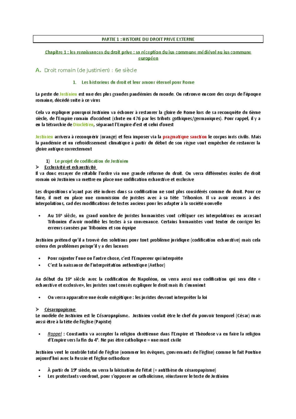 HDD - histoire du droit chapitre 1 pas complet - PARTIE 1 : HISTOIRE DU DROIT PRIVE EXTERNE ...