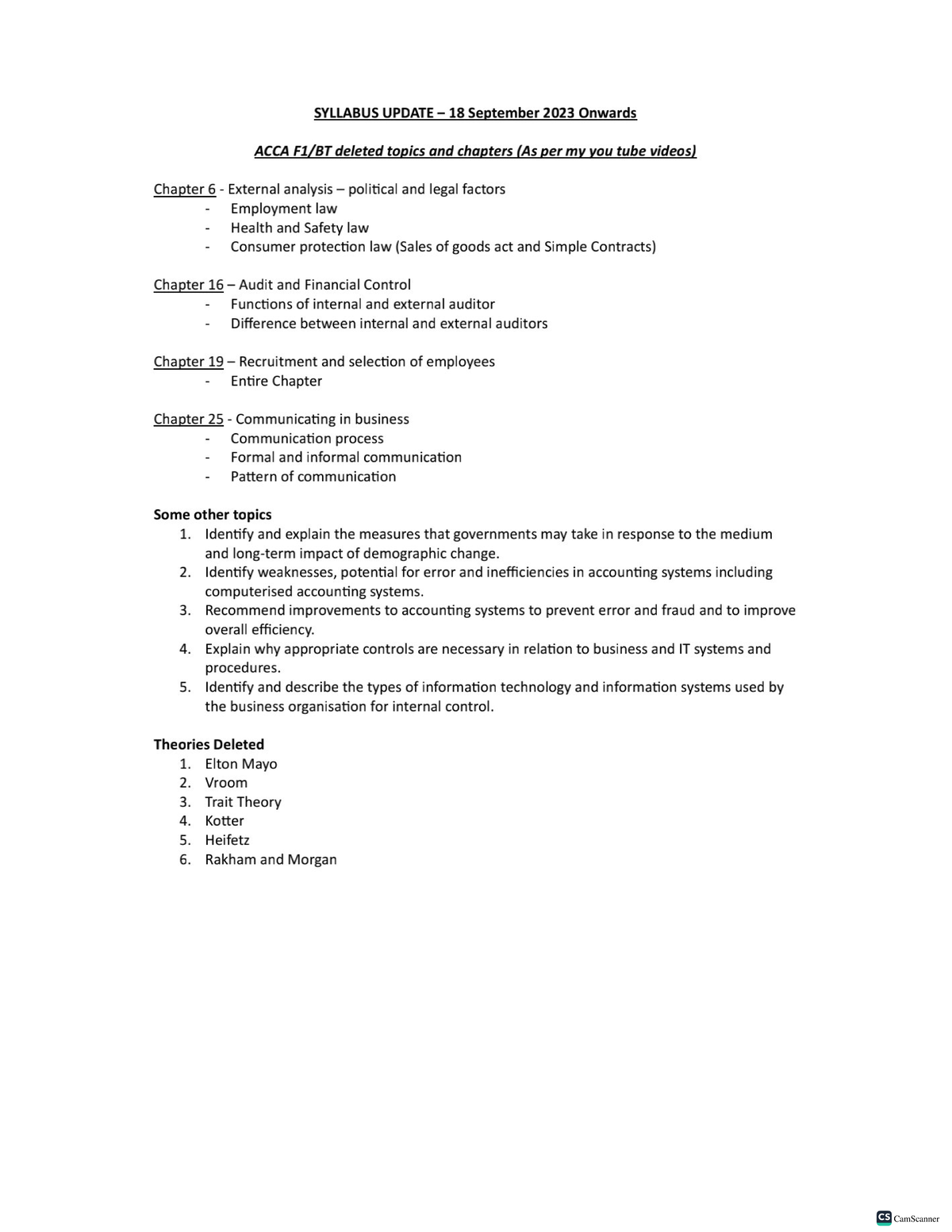 ACCA F1 Syllabus Change 2023-24 - Business technology - CamScanner ...