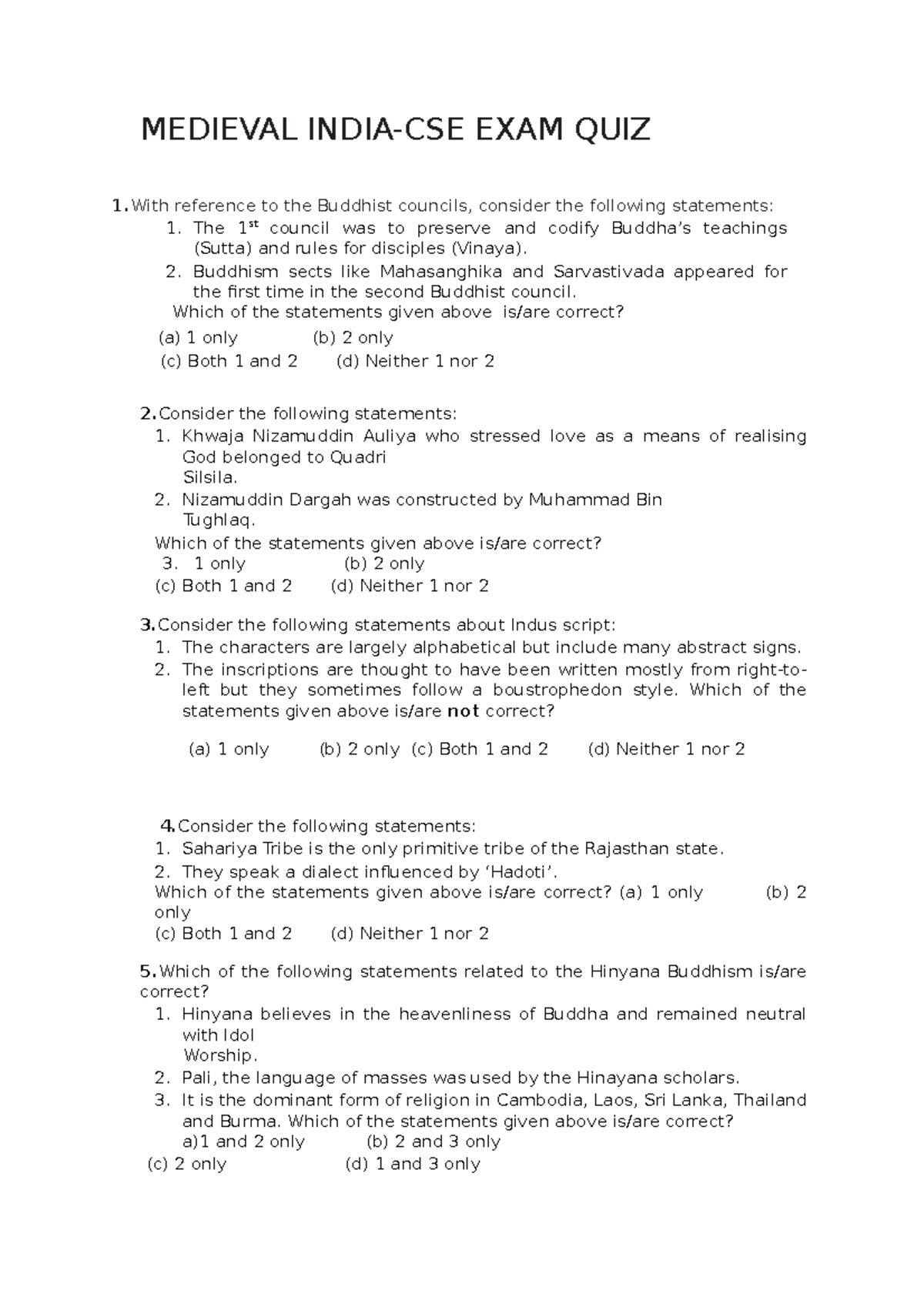 Medieval History -Art and Architecture - MEDIEVAL INDIA-CSE EXAM QUIZ 1 ...