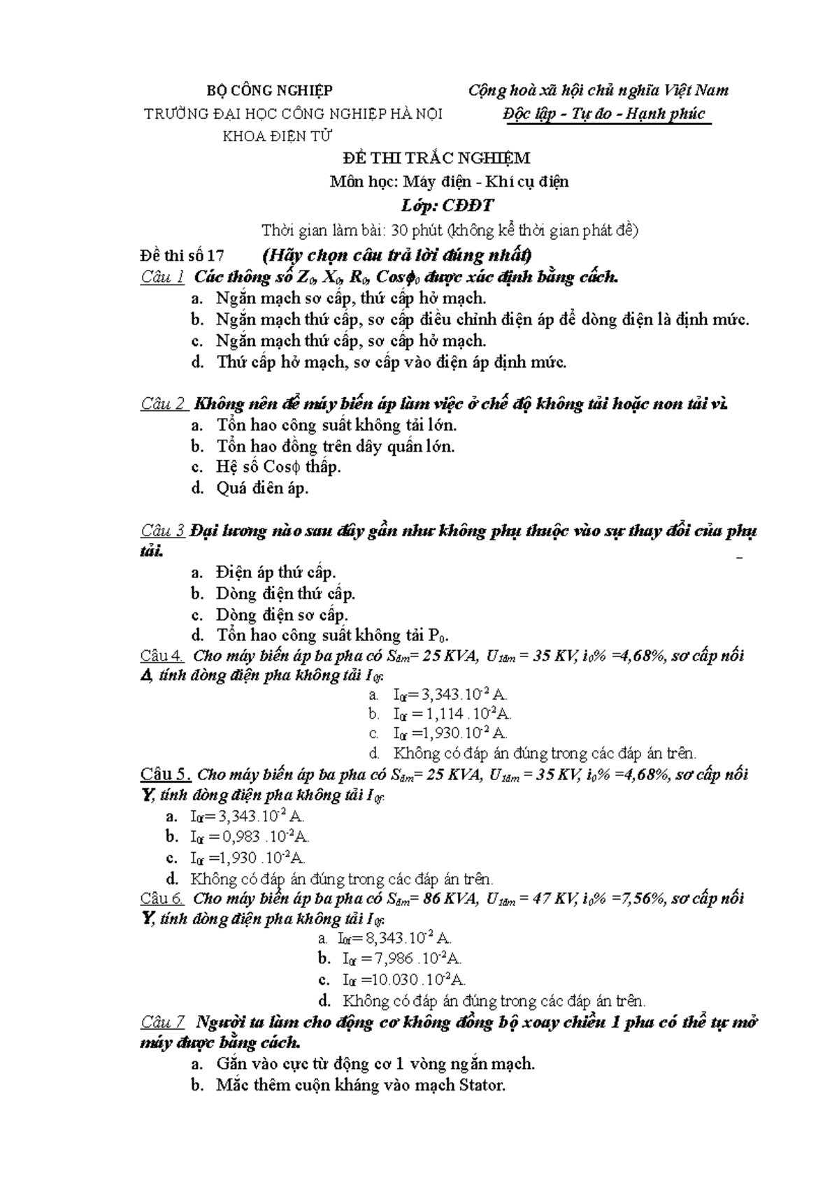 [123doc] - de-thi-trac-nghiem-mon-hoc-may-dien-khi-cu-dien-de-so-17 - BỘ CÔNG NGHIỆP Cộng hoà xã ...
