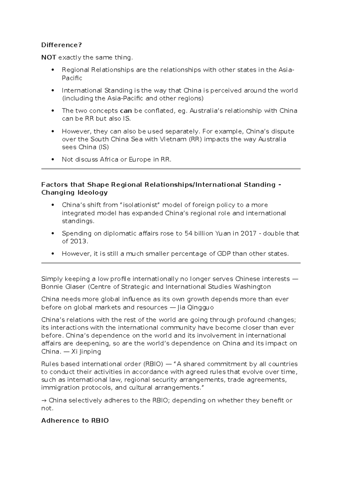 Regional relationships and international standing - Difference? NOT ...