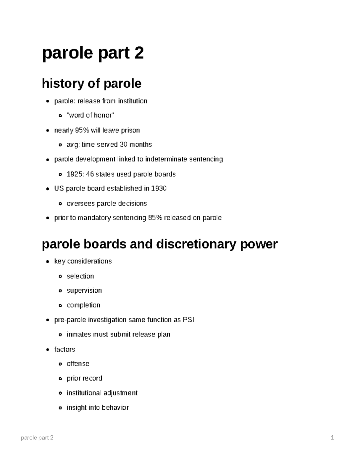 Parole part 2 - parole part 2 history of parole parole: release from ...