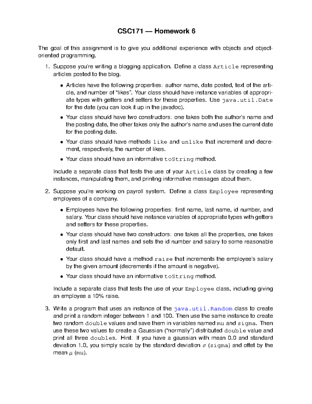 CSC171 Homework 06 - CSC171 — Homework 6 The goal of this assignment is ...