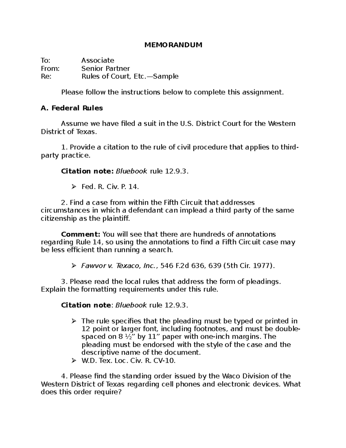Sample Rules - Outline - MEMORANDUM To: Associate From: Senior Partner ...