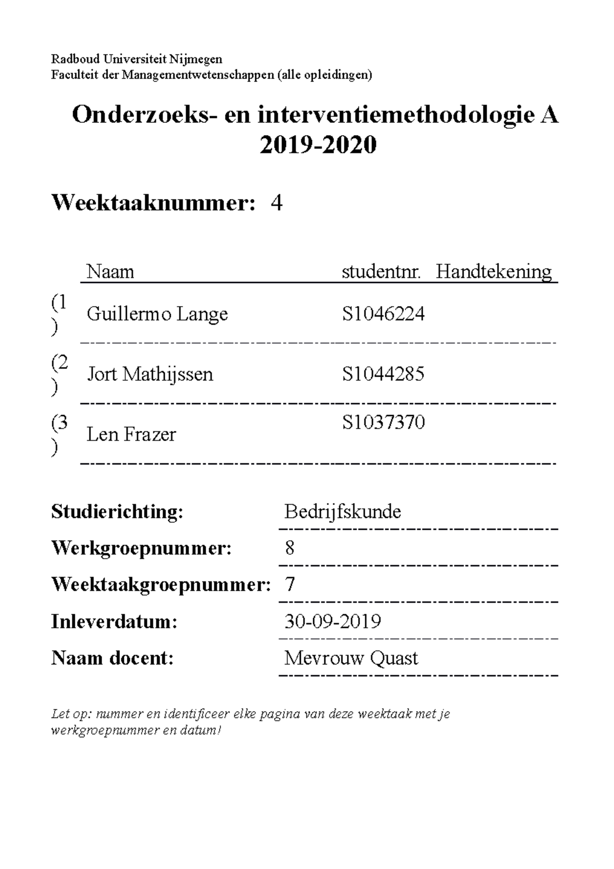 OIMA Weektaak Groep 7 - Radboud Universiteit Nijmegen Faculteit der ...