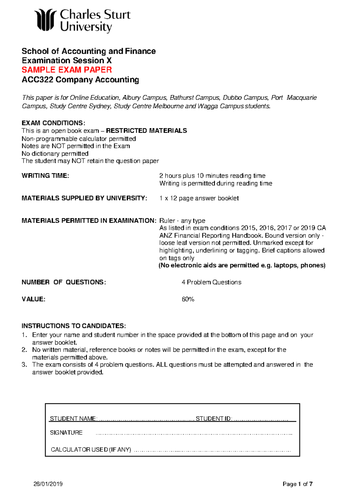 Sample/practice exam 14 September 2019, questions and answers - School ...