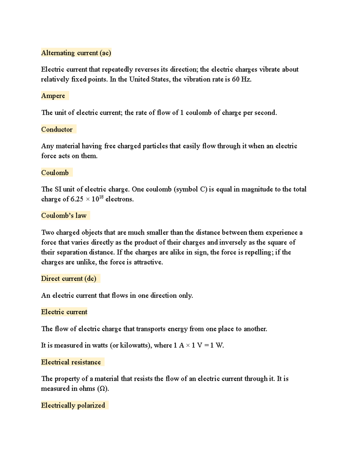 EDS Ch. 8 Summary - Alternating current (ac) Electric current that ...