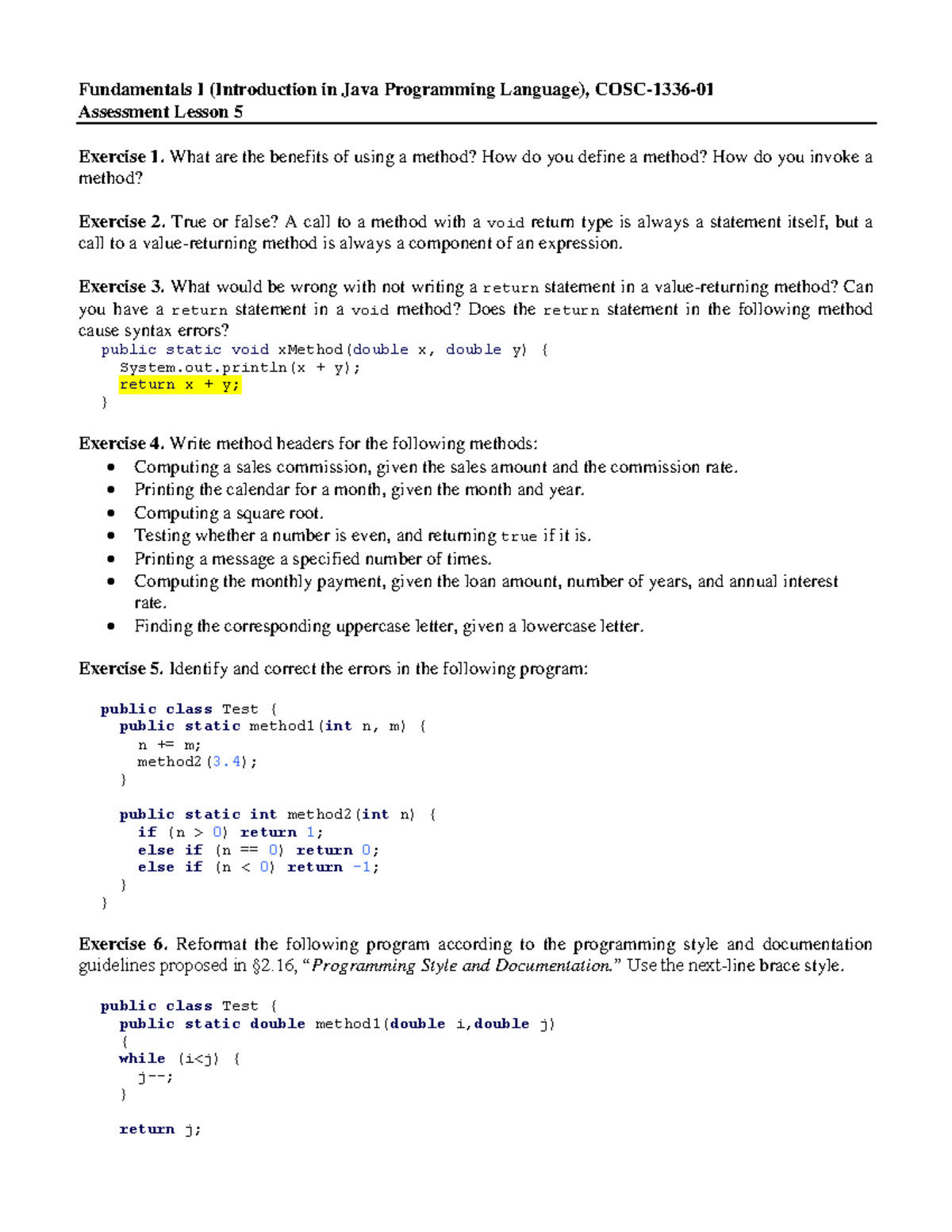 Assessment Lesson 5 - What are the benefits of using a method? How do you define a method? How ...